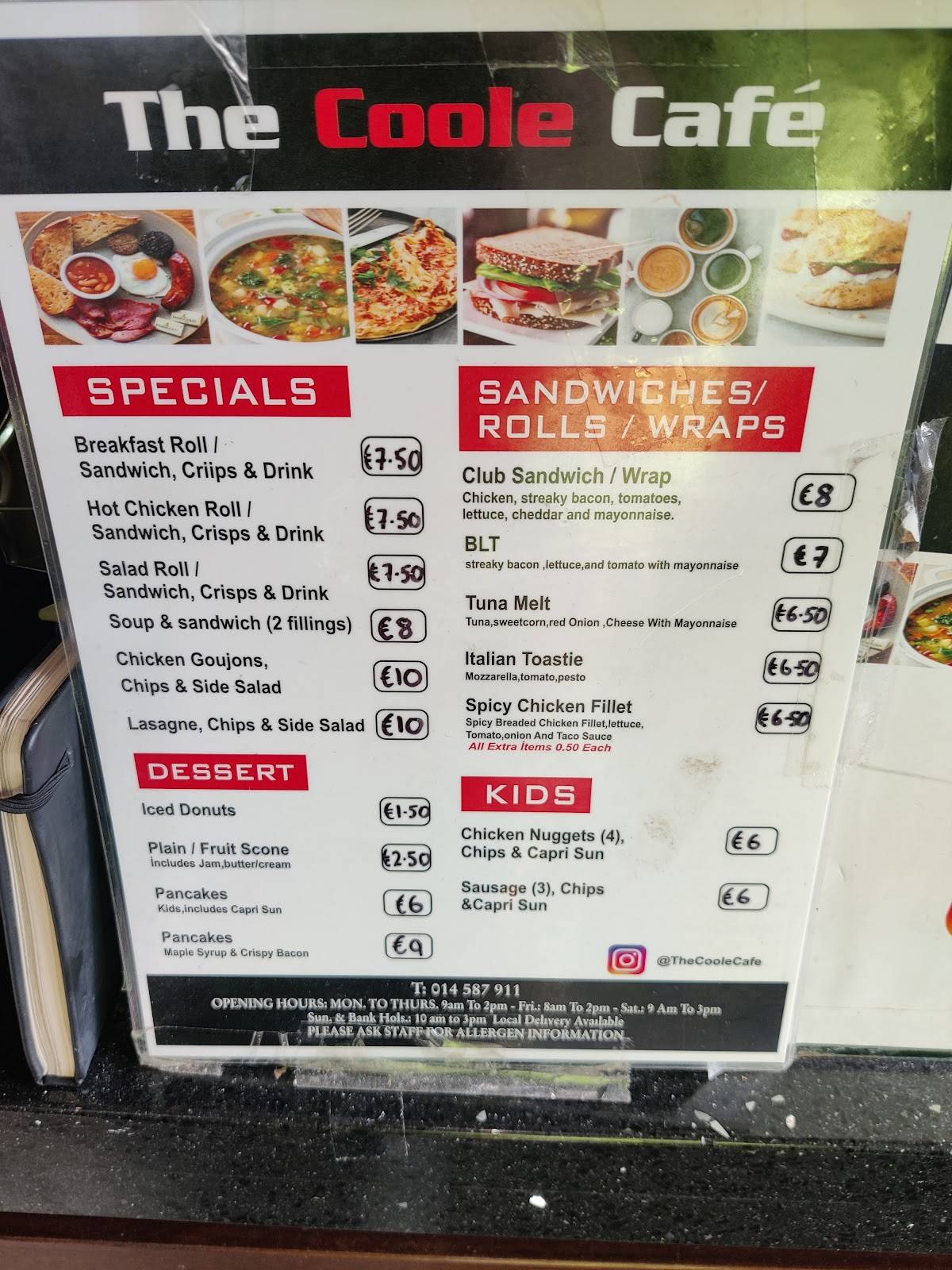 Menu at The Coole Cafe, Rathcoole
