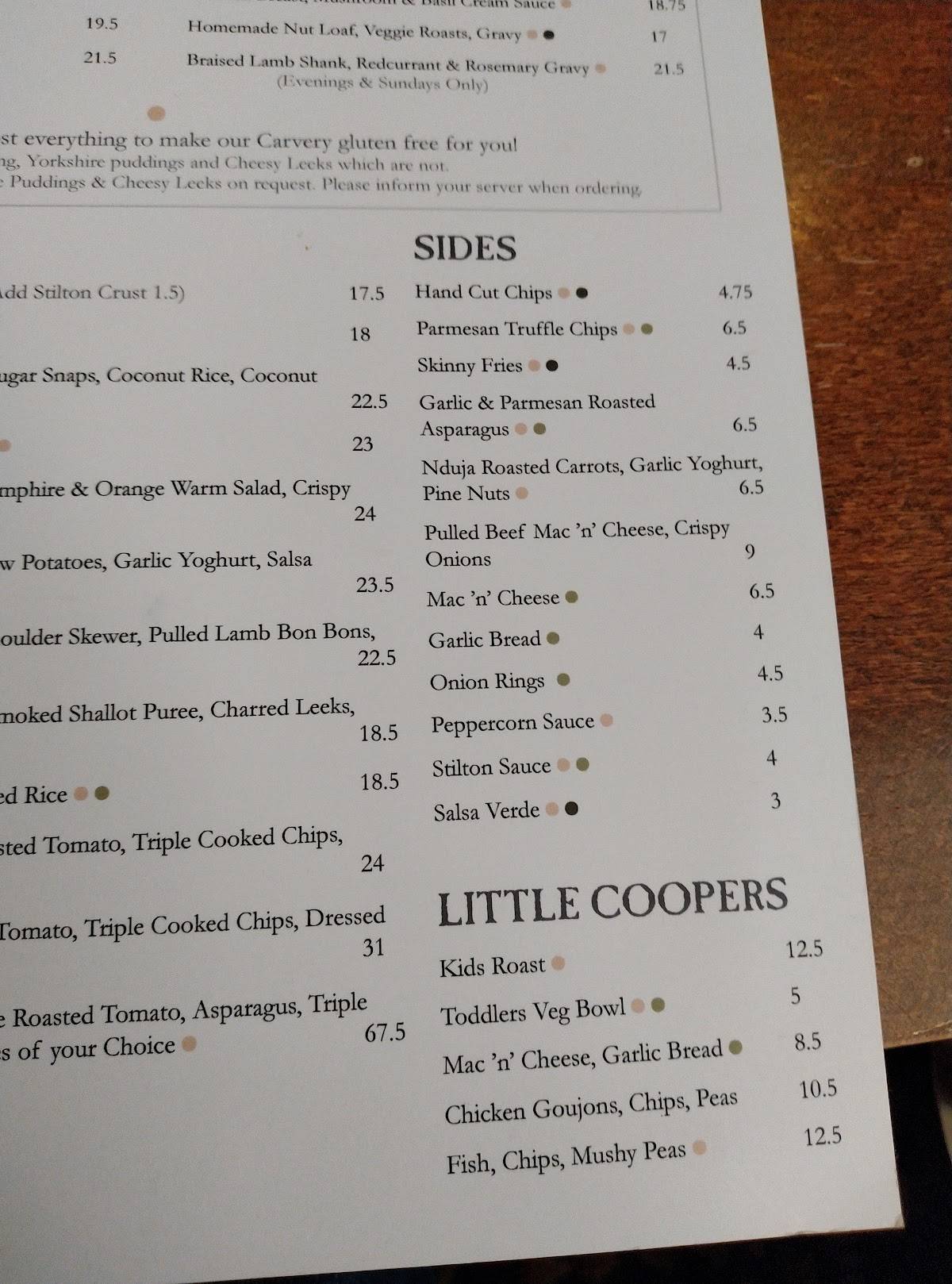 Menu at The Coopers Arms pub & bar, Derby