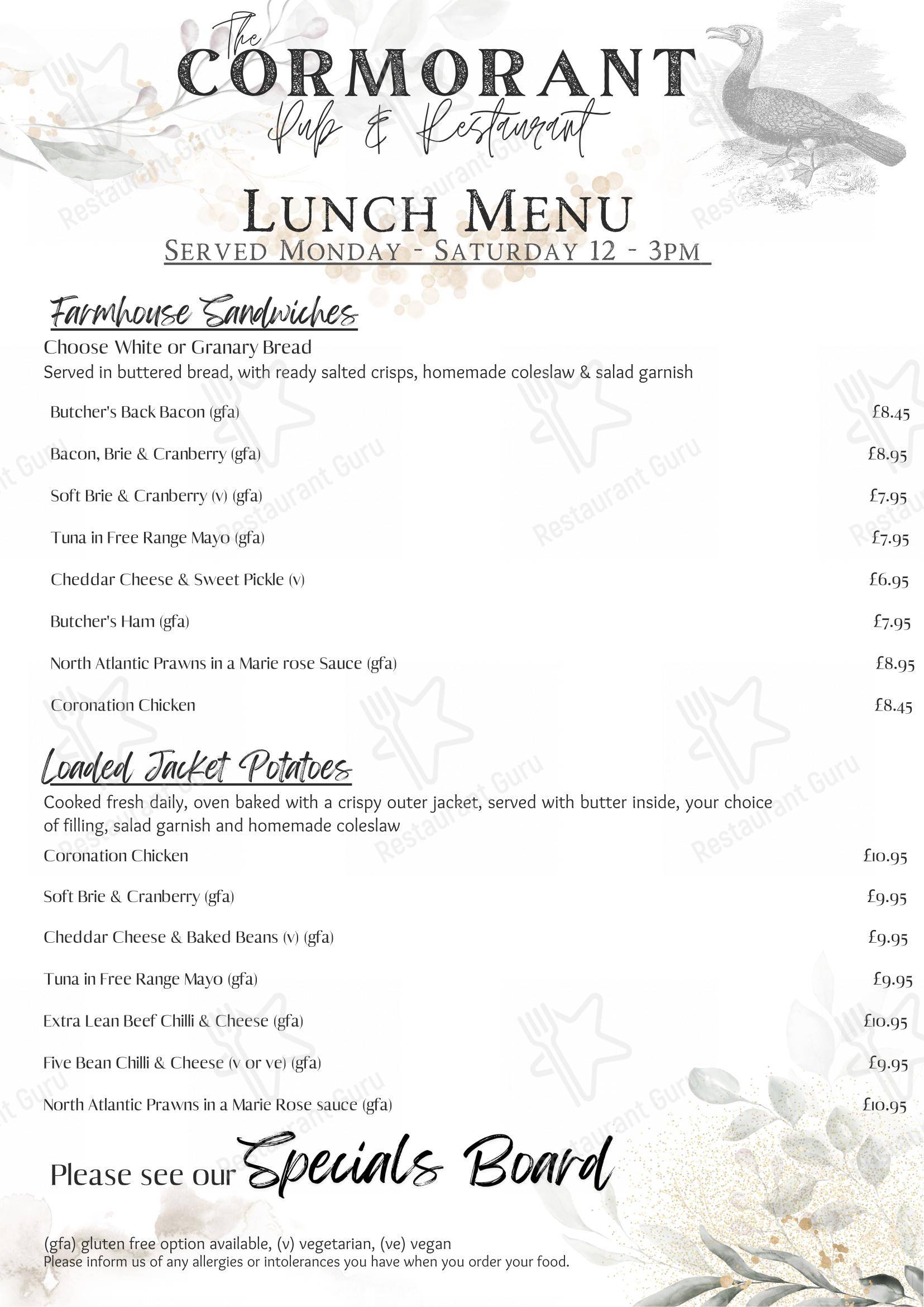Menu at The Cormorant Pub & Restaurant, Portchester