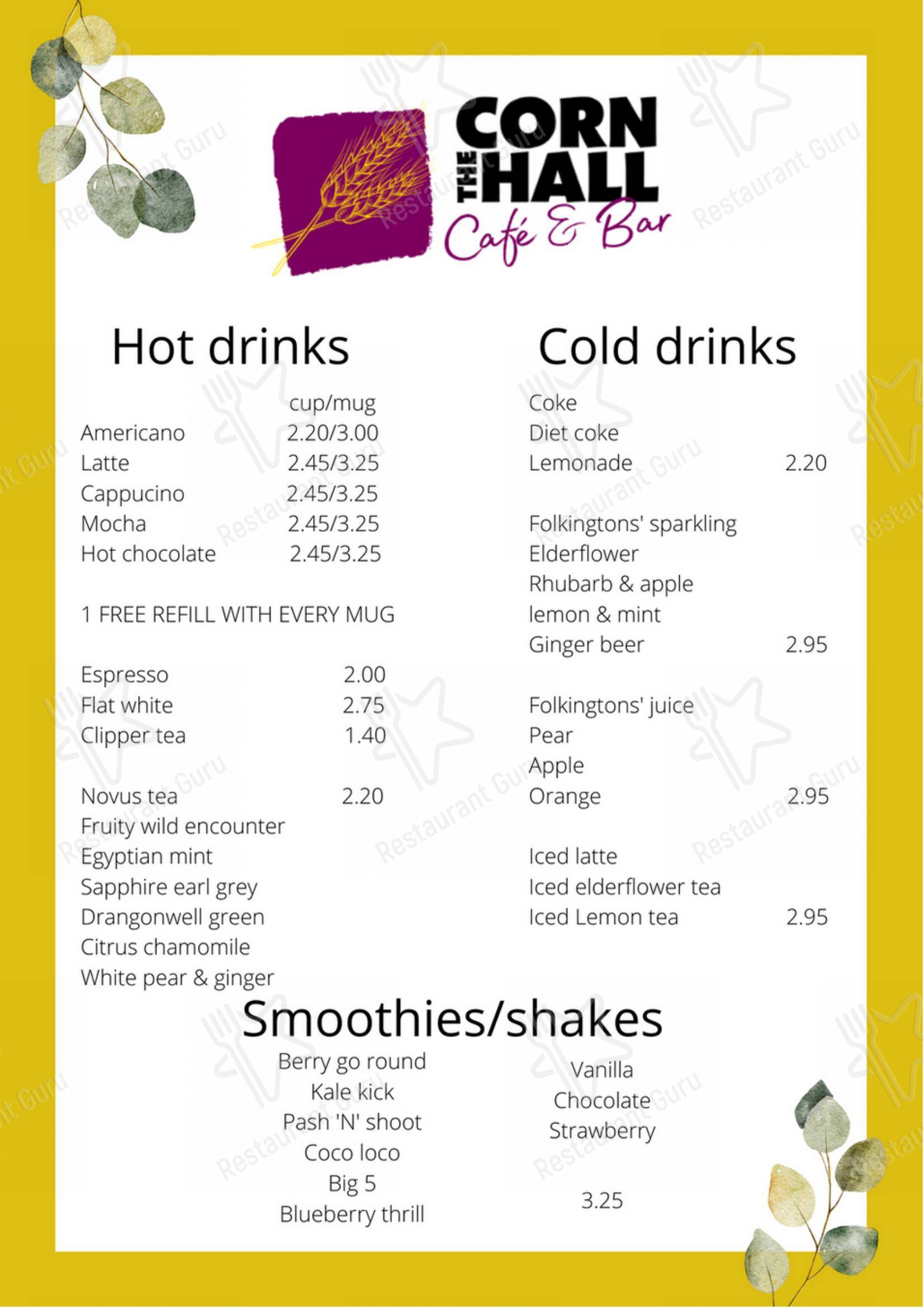 Menu at The Corn Hall Cafe, Diss