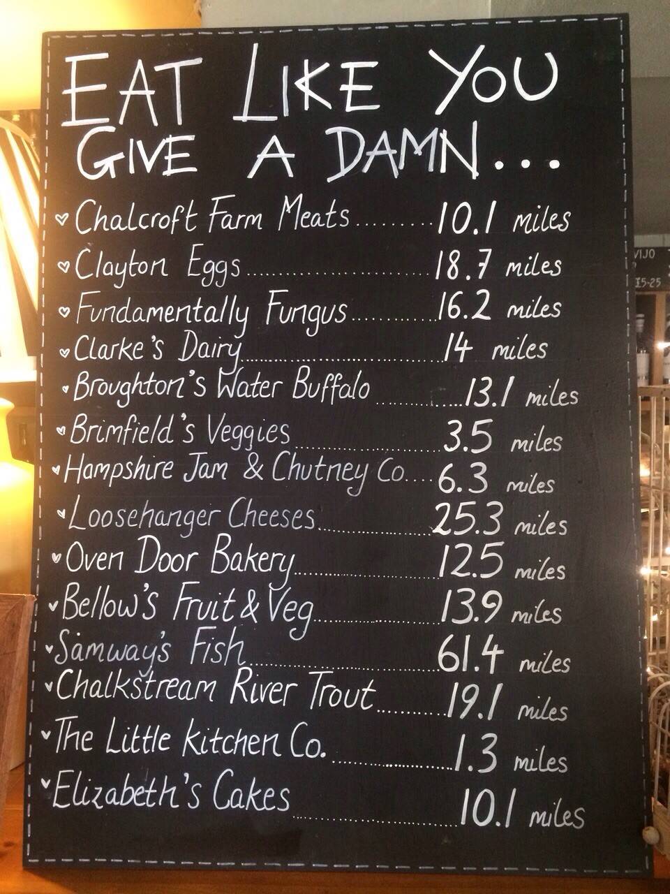 Menu at The Corner House cafe, Winchester