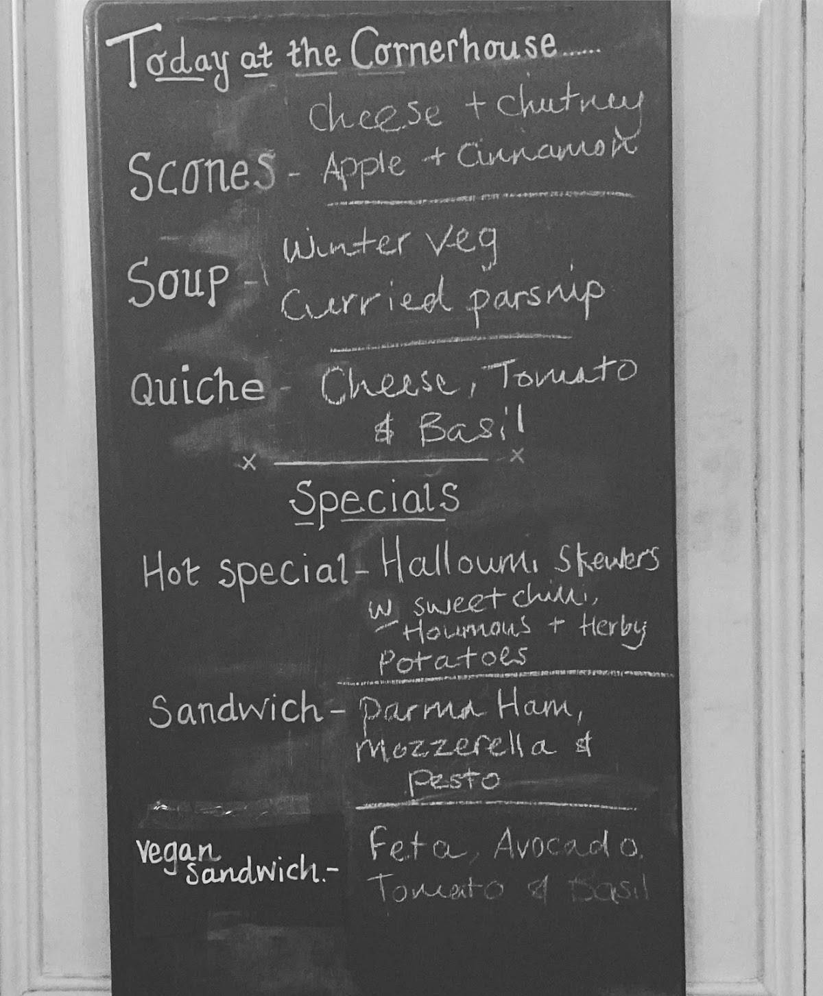 Menu at The Corner House cafe, Berwick-upon-Tweed