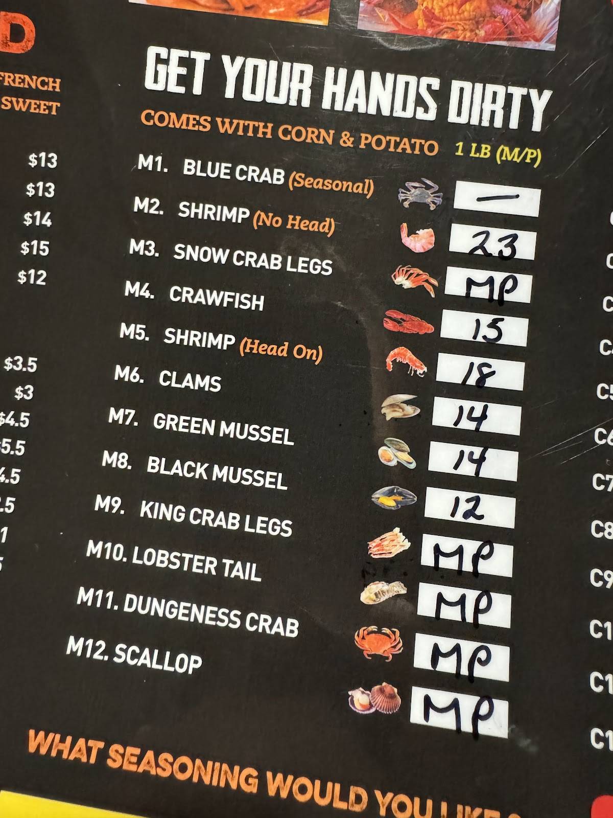 Menu at The Crab 99 restaurant, Hagerstown