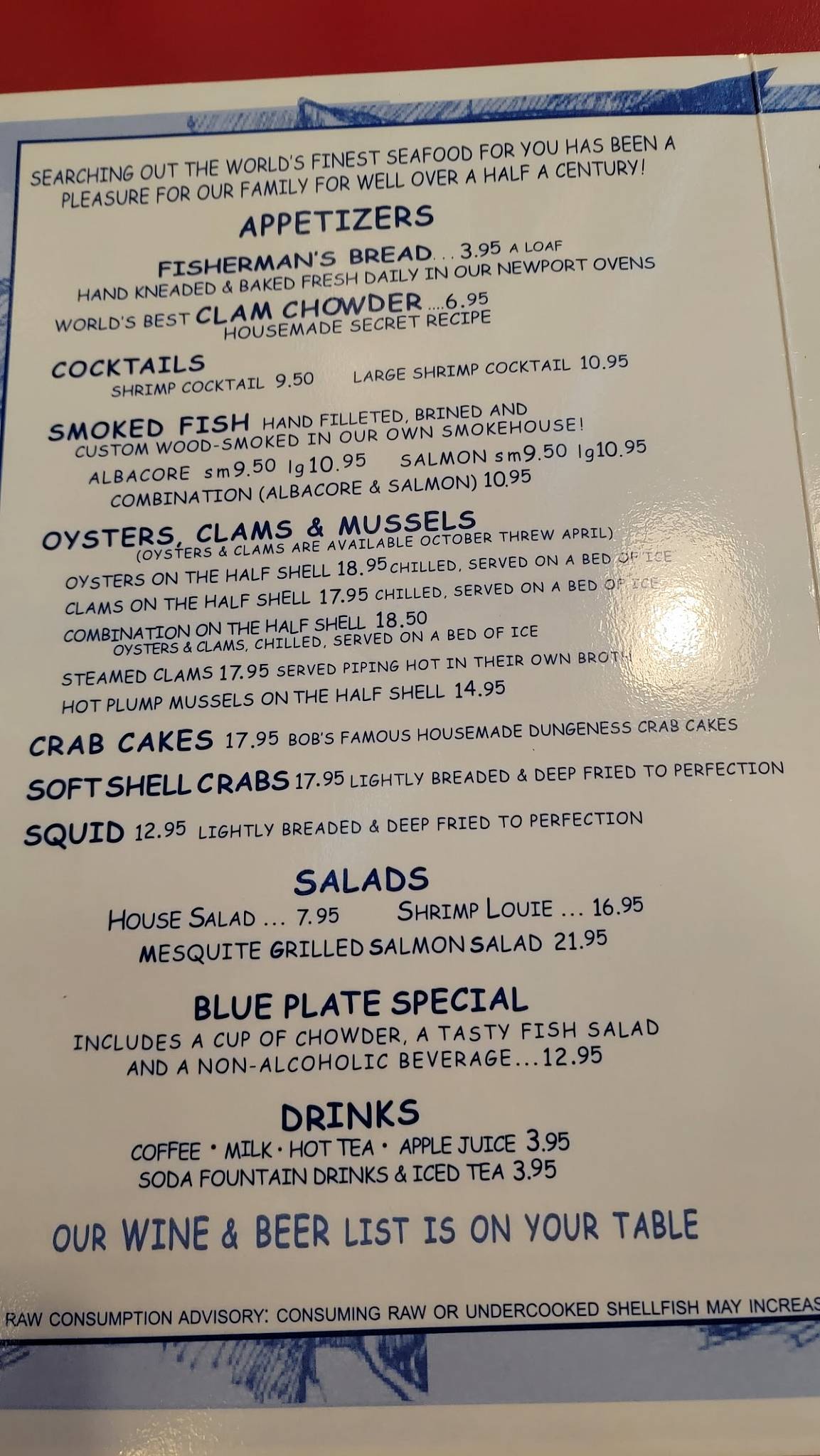 Menu at The Crab Cooker restaurant, Newport Beach, Newport Blvd