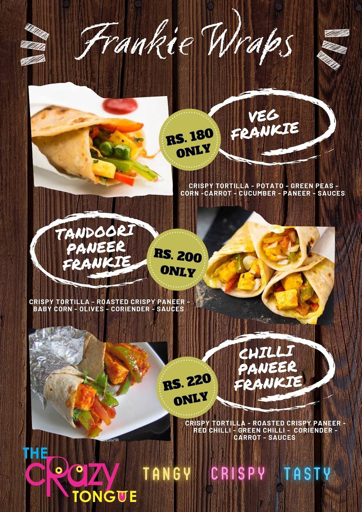 Menu at The Crazy Tongue - Open Heaven Sandwiches, Cheesy Frankie Wraps ...