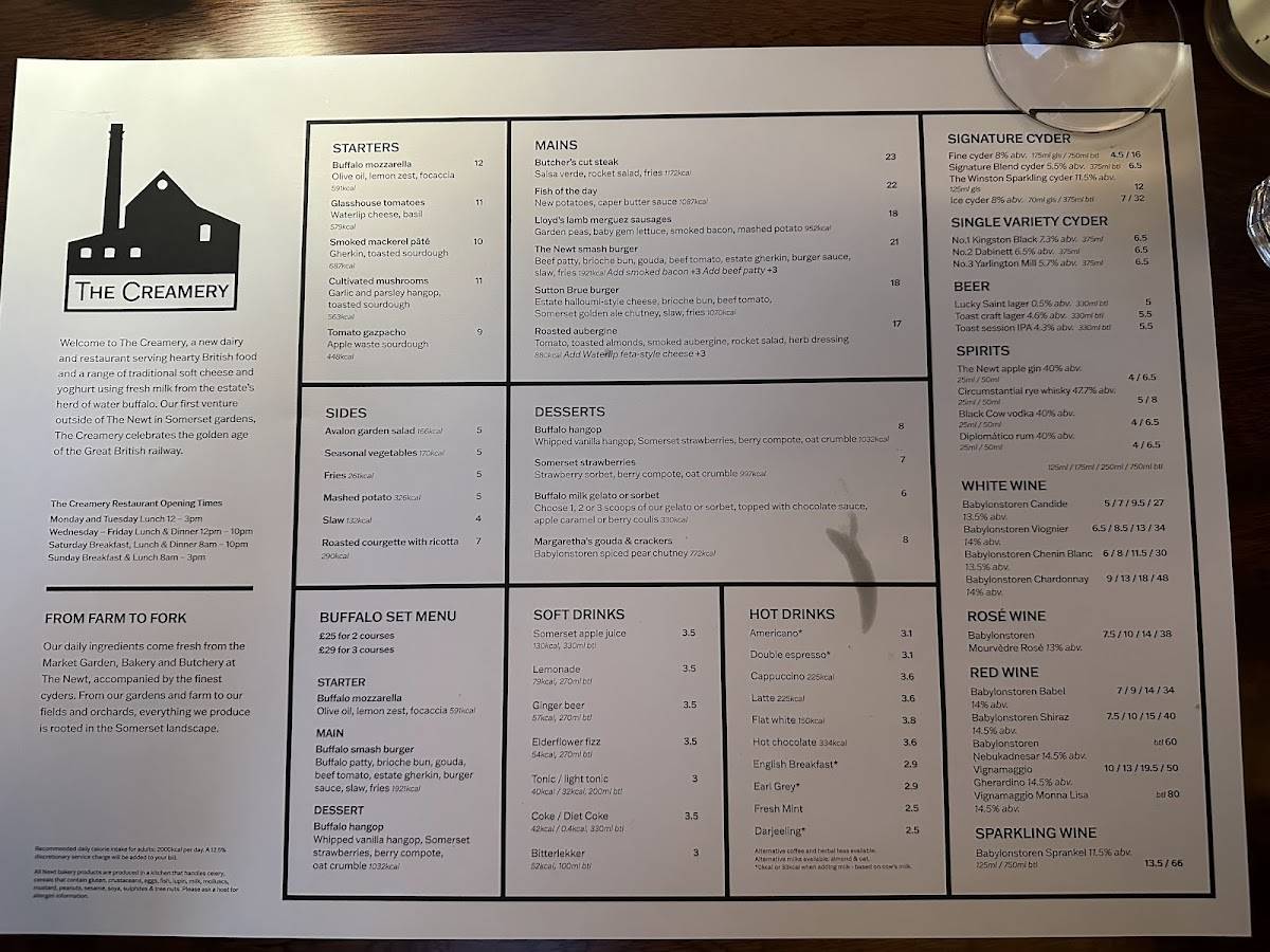 Menu at The Station Café at The Creamery restaurant, Castle Cary