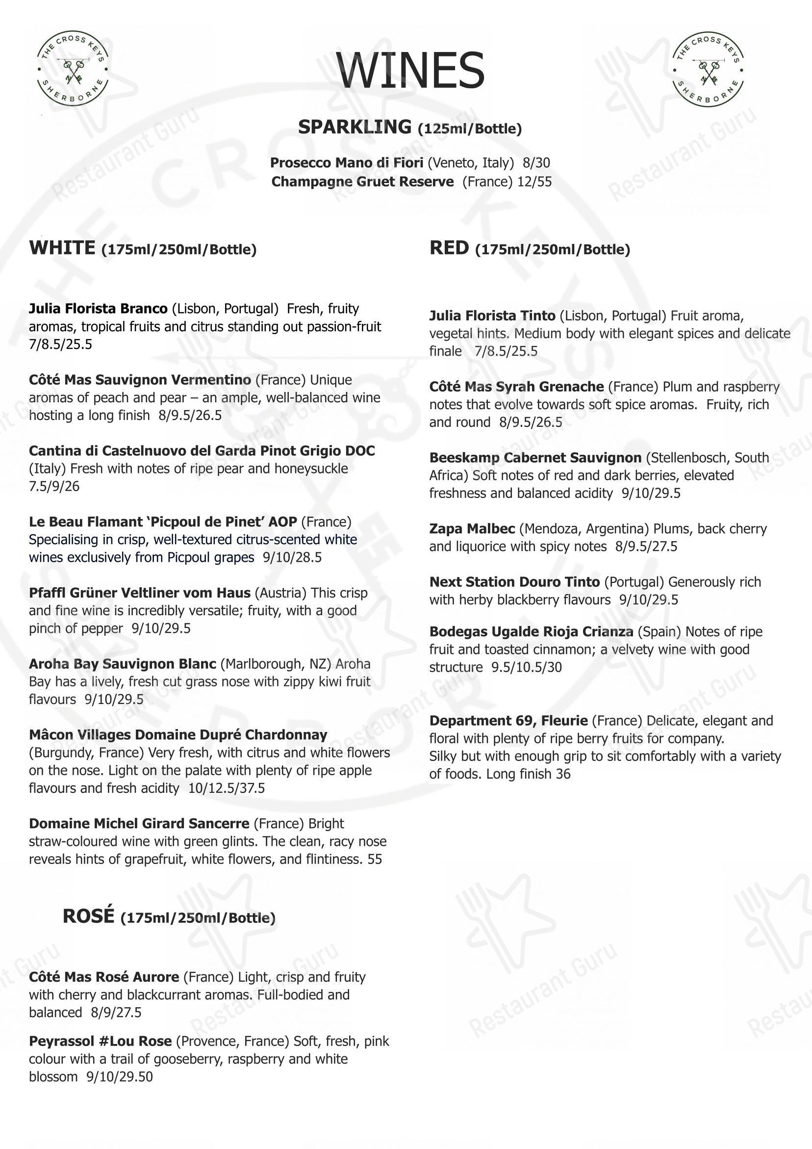 Menu at The Cross Keys Pub & Restaurant, Sherborne