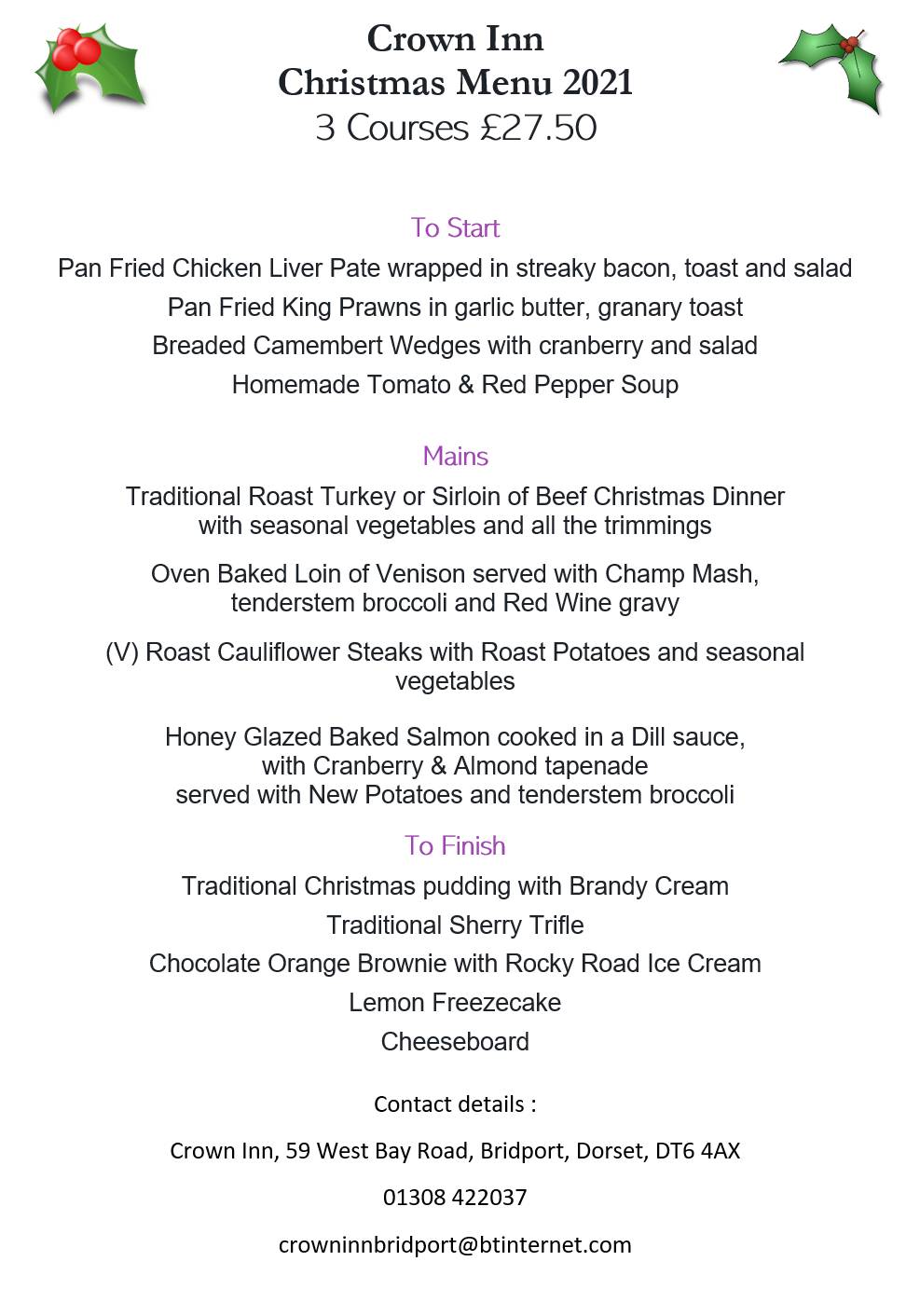 Menu at The Crown Inn pub & bar, Bridport