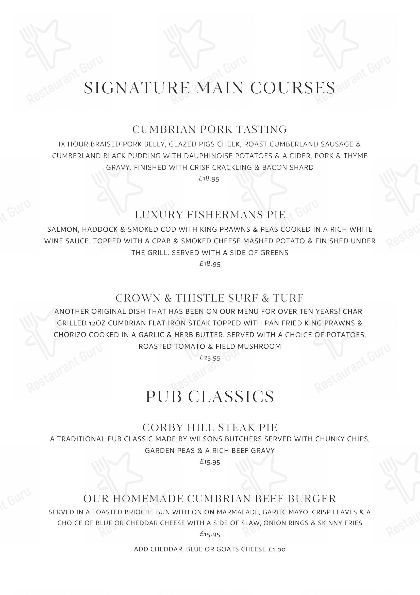 Menu at The Crown & Thistle pub & bar, Carlisle, Rockliffe