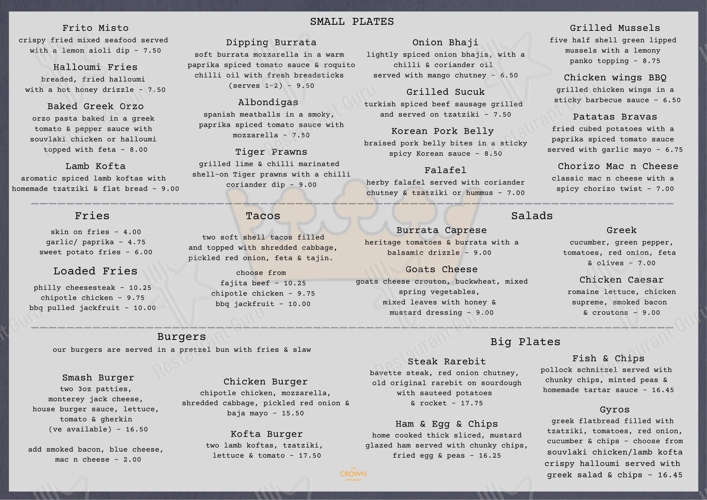 Menu at The Crown pub & bar, Uppingham