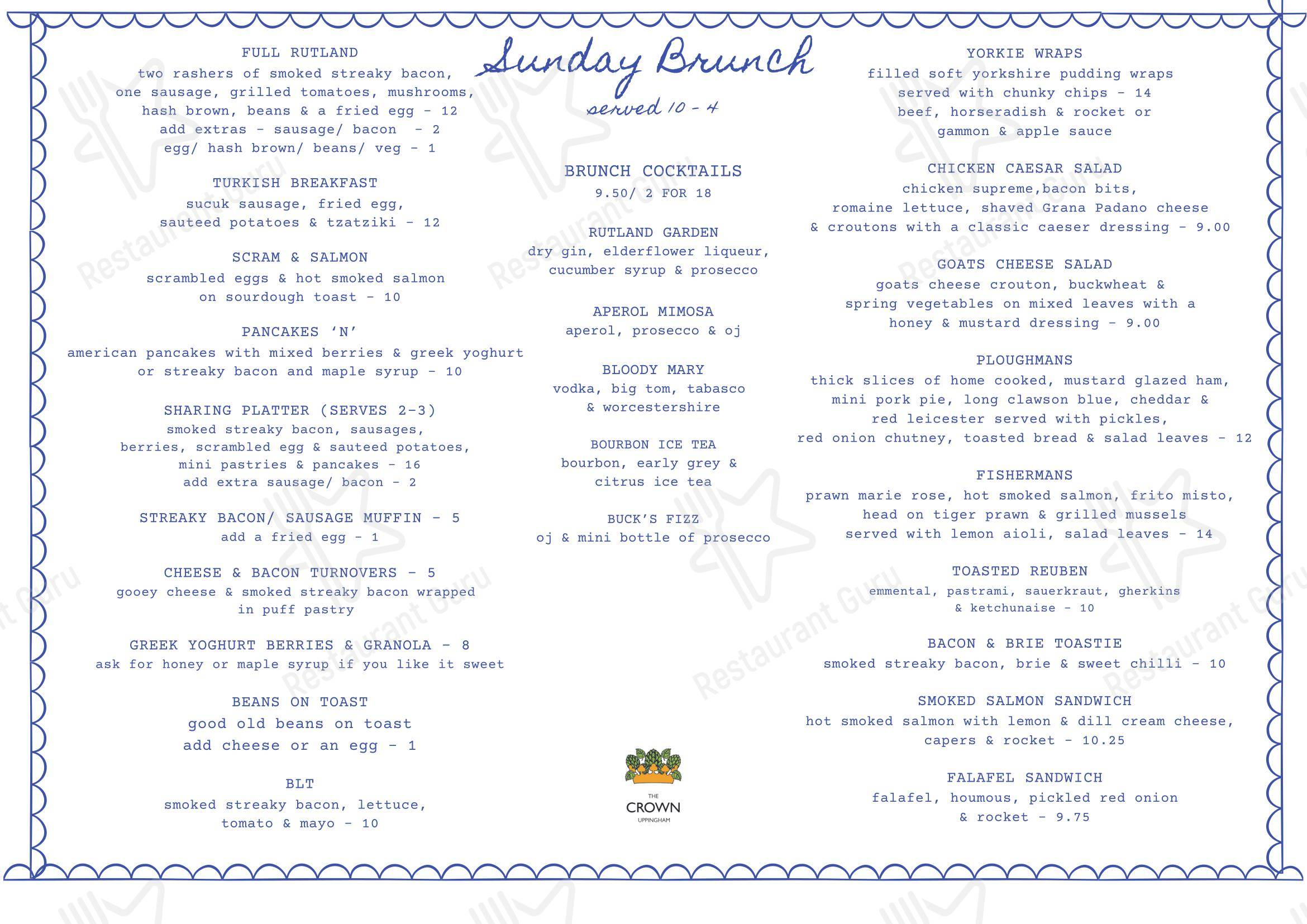 Menu at The Crown pub & bar, Uppingham