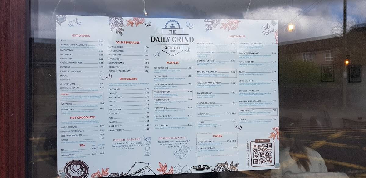 Menu at The Daily Grind cafe, Lydney