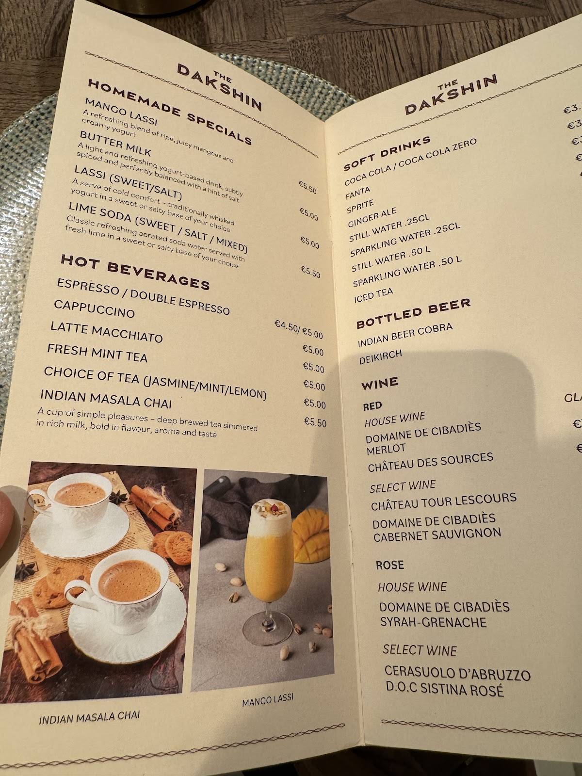 Carta de The Dakshin Indian Kitchen and Bar, Luxemburgo