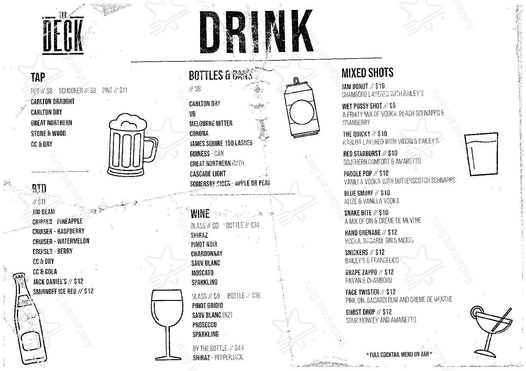 Menu at The Deck Bendigo pub & bar, Bendigo