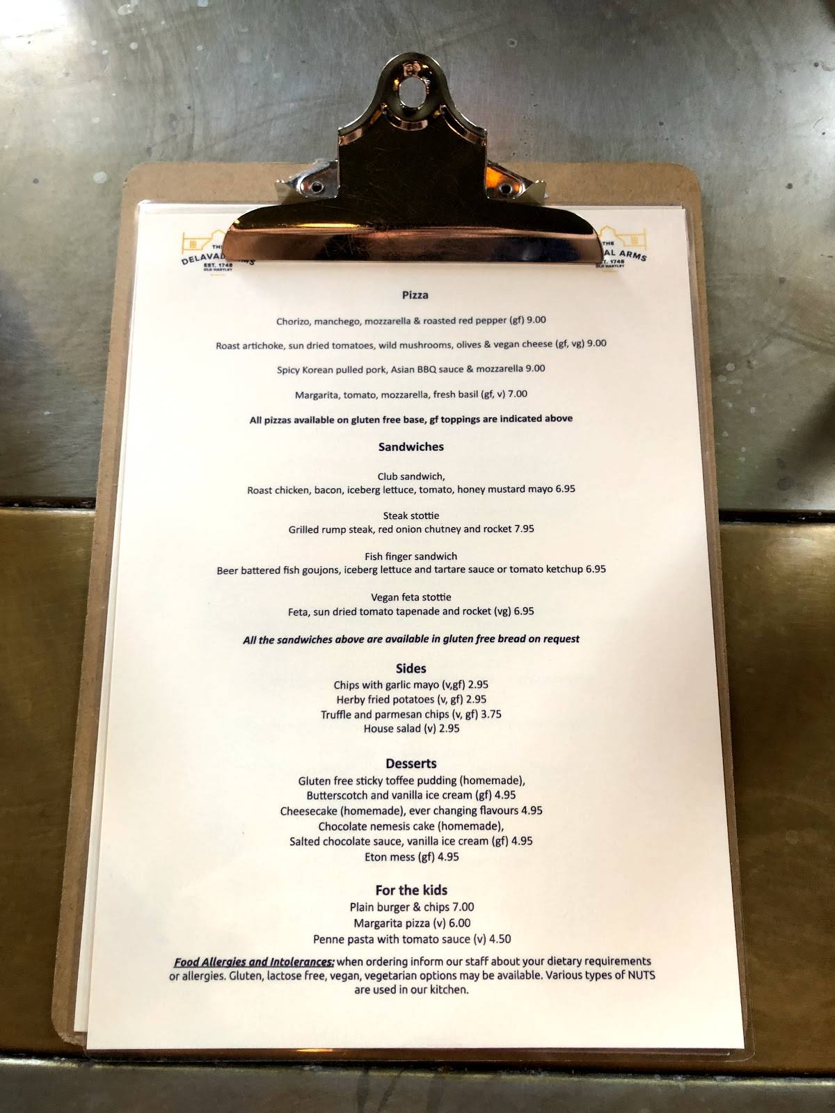 Menu at The Delaval Arms pub & bar, Whitley Bay