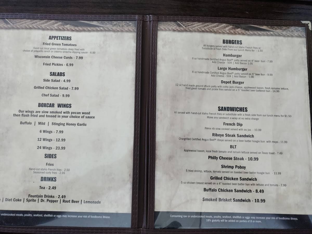 Menu at The Depot Restaurant Catering and Venue, Florala
