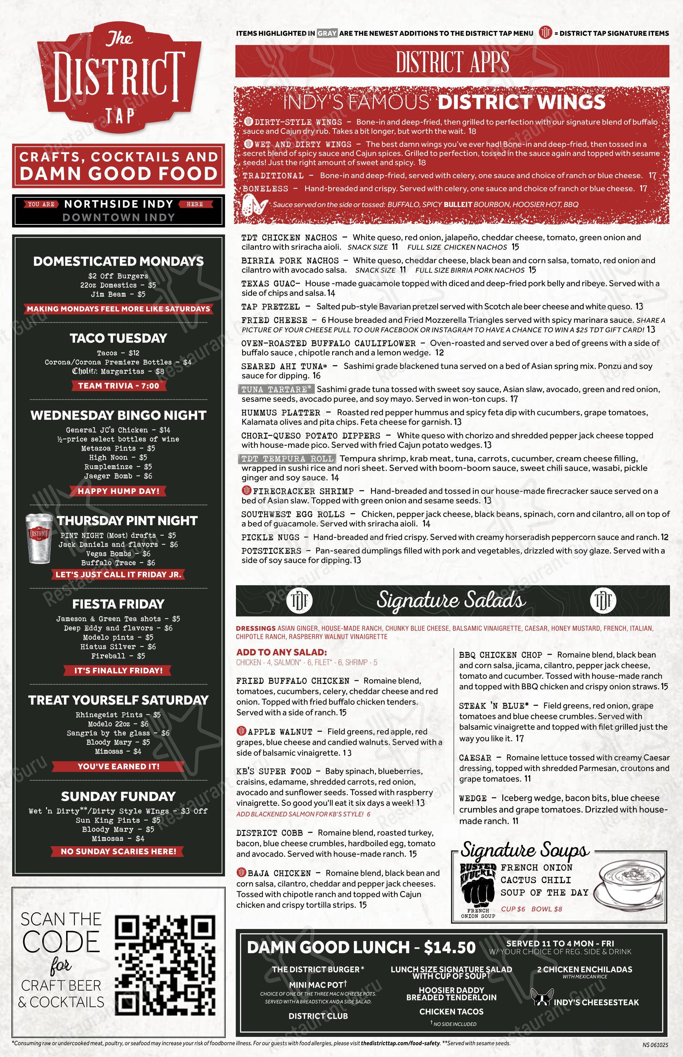 Menu at The District Tap pub & bar, Indianapolis, 141 S Meridian St