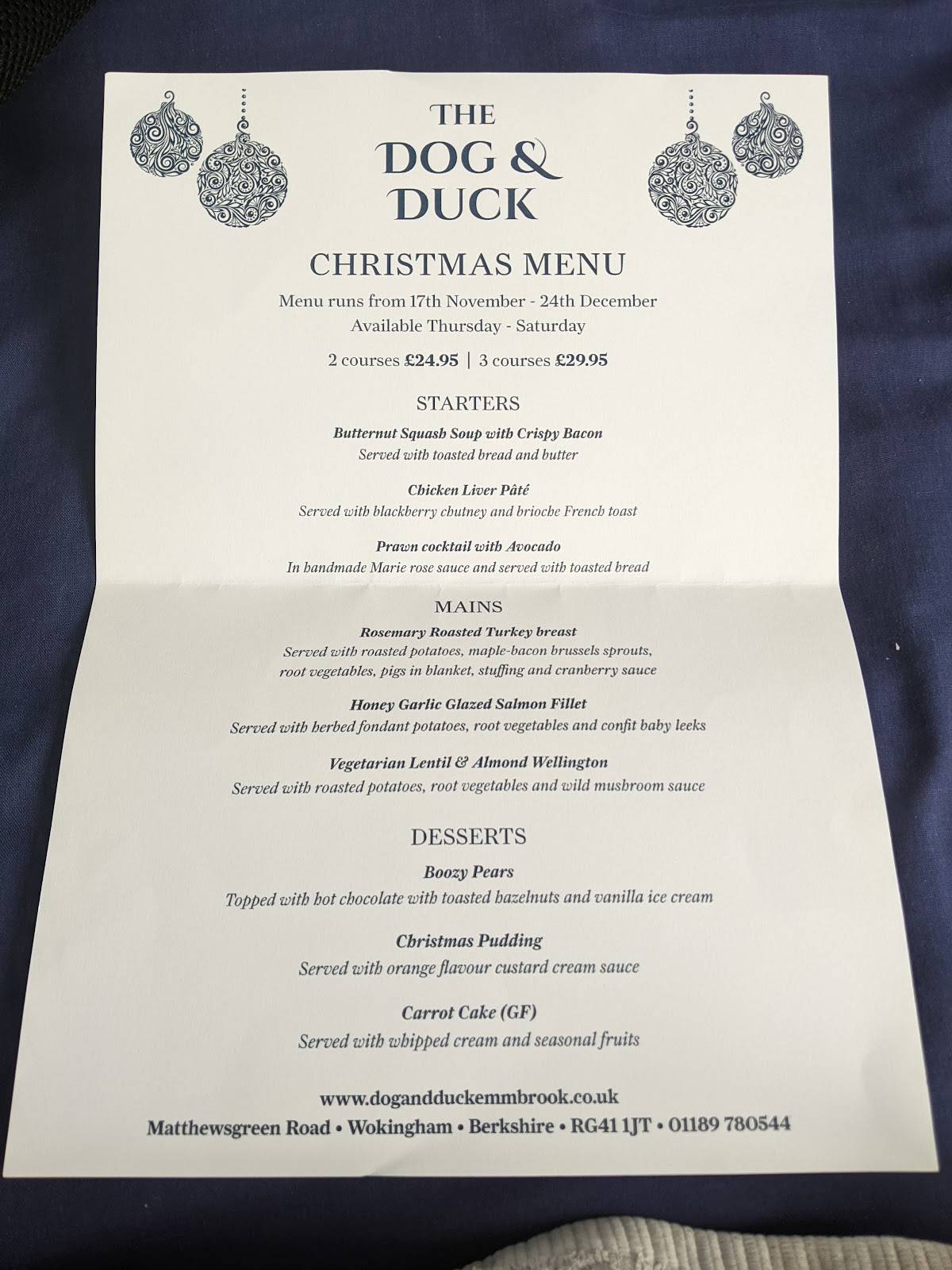Menu at Dog & Duck pub & bar, Wokingham, Matthewsgreen Rd