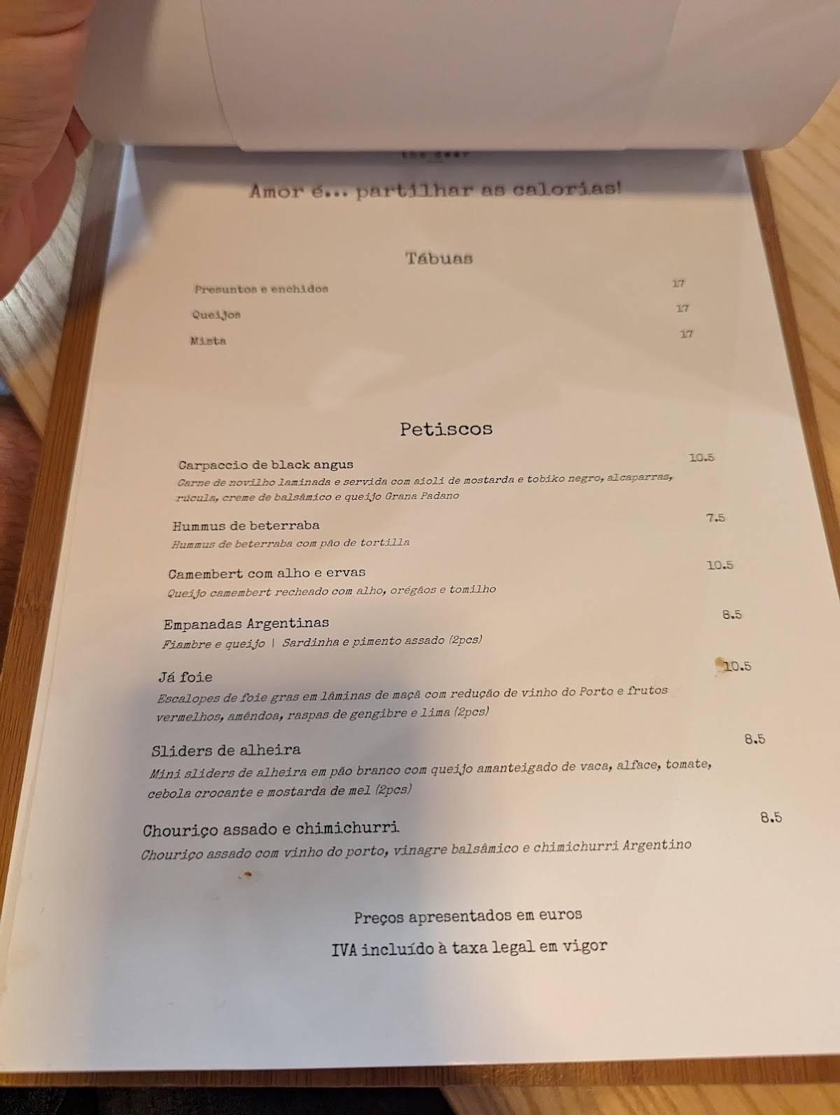 Menu at The Door restaurant, Porto
