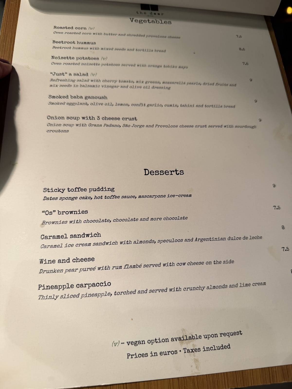 Menu at The Door restaurant, Porto