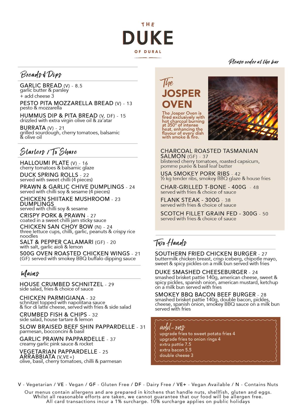 Menu at The Duke of Dural pub & bar, Dural