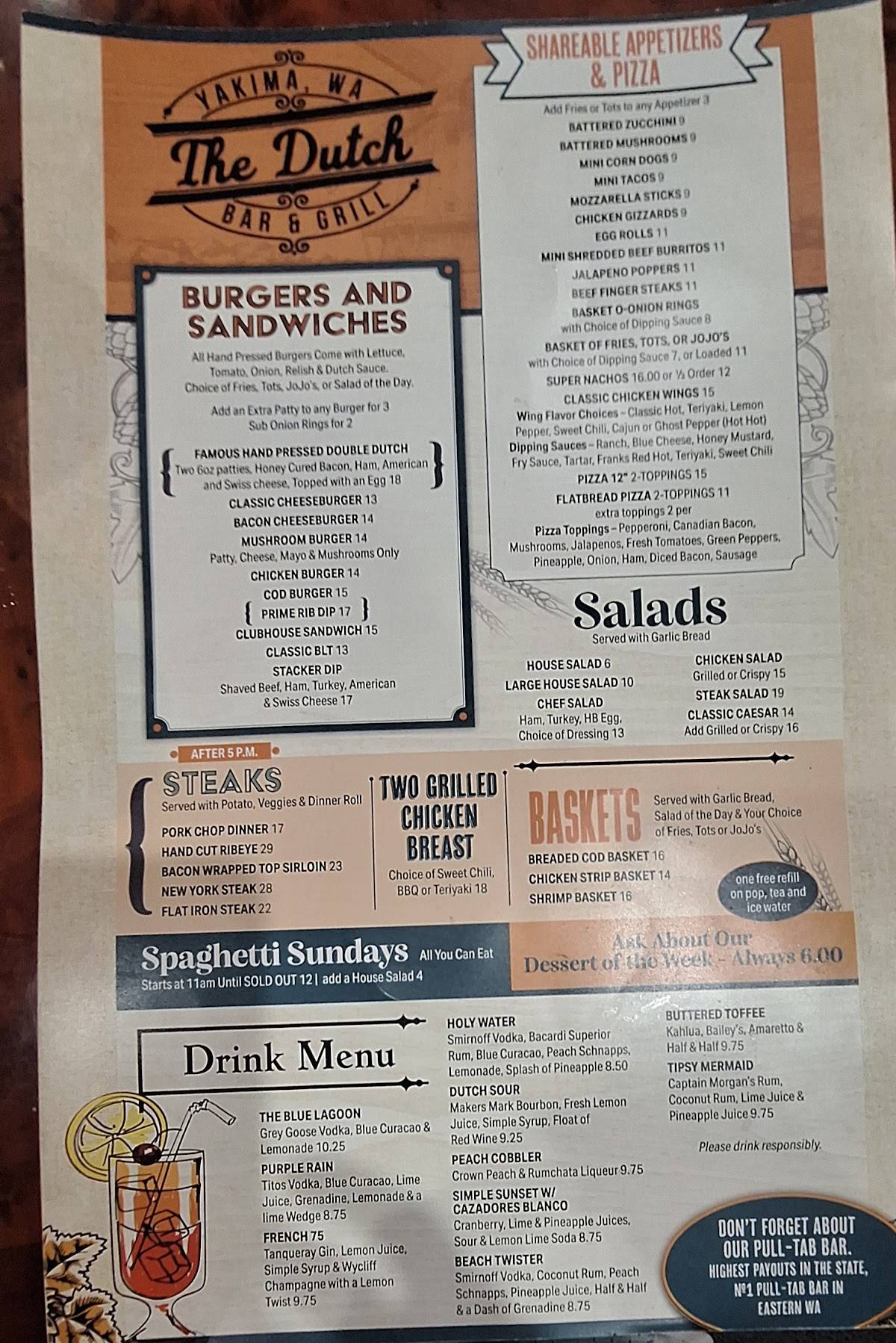Menu at The Dutch pub & bar, Yakima