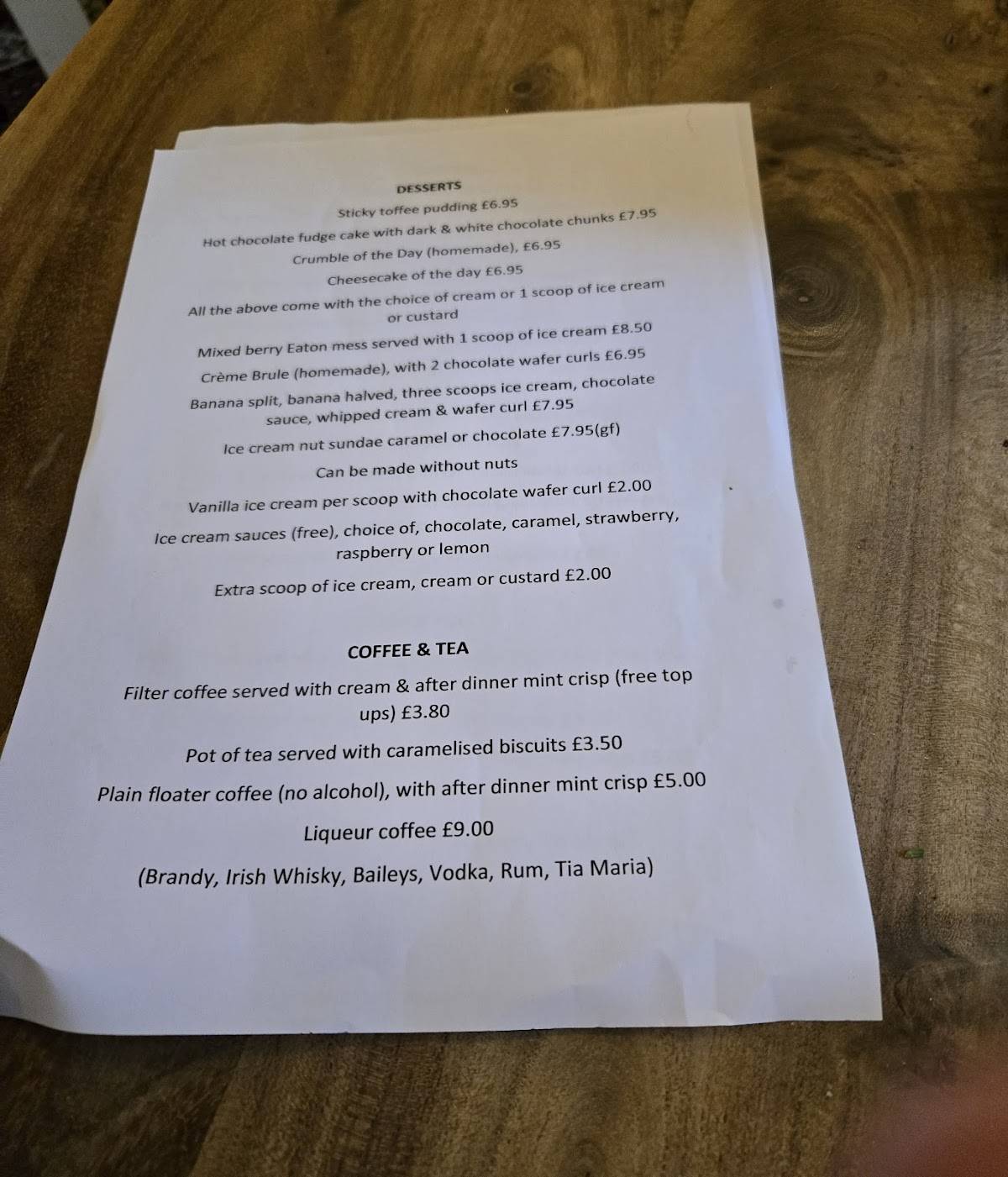 Menu at The Eaves Restaurant Ltd, Spilsby