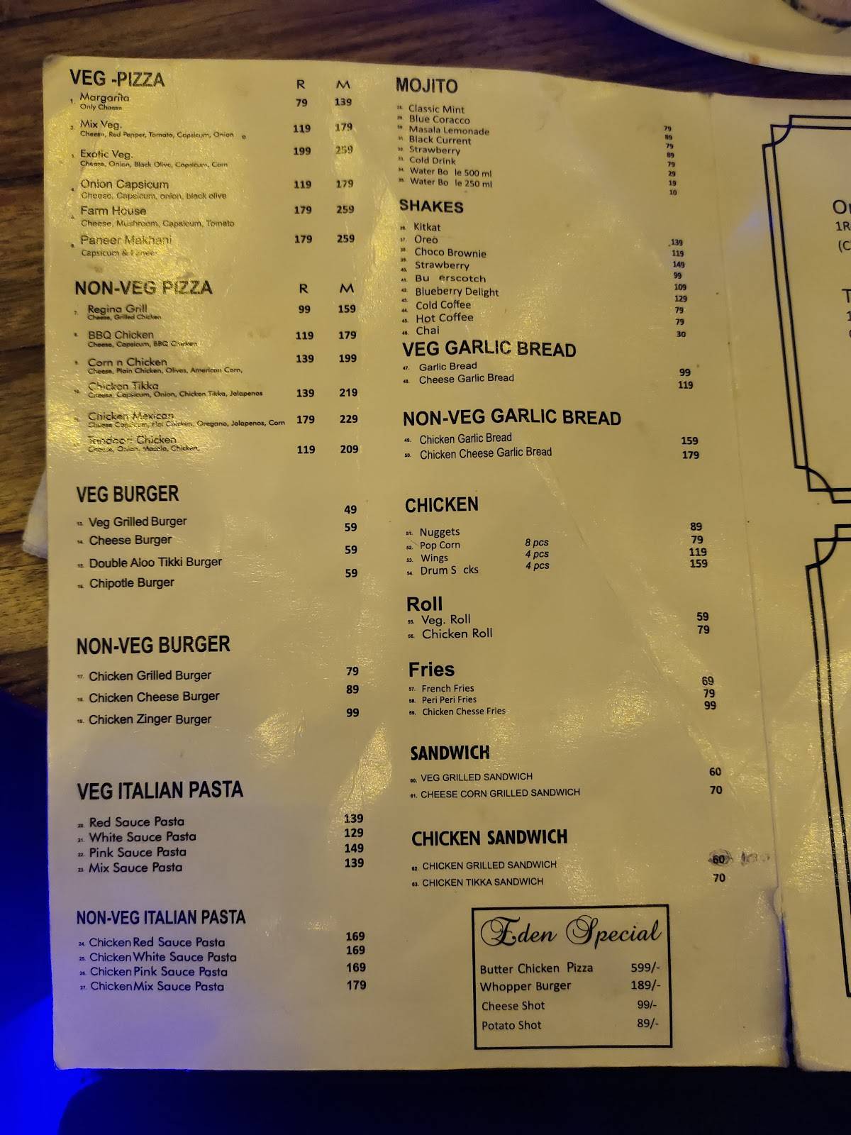 Menu at The Eden Cafe Rooftop, New Delhi