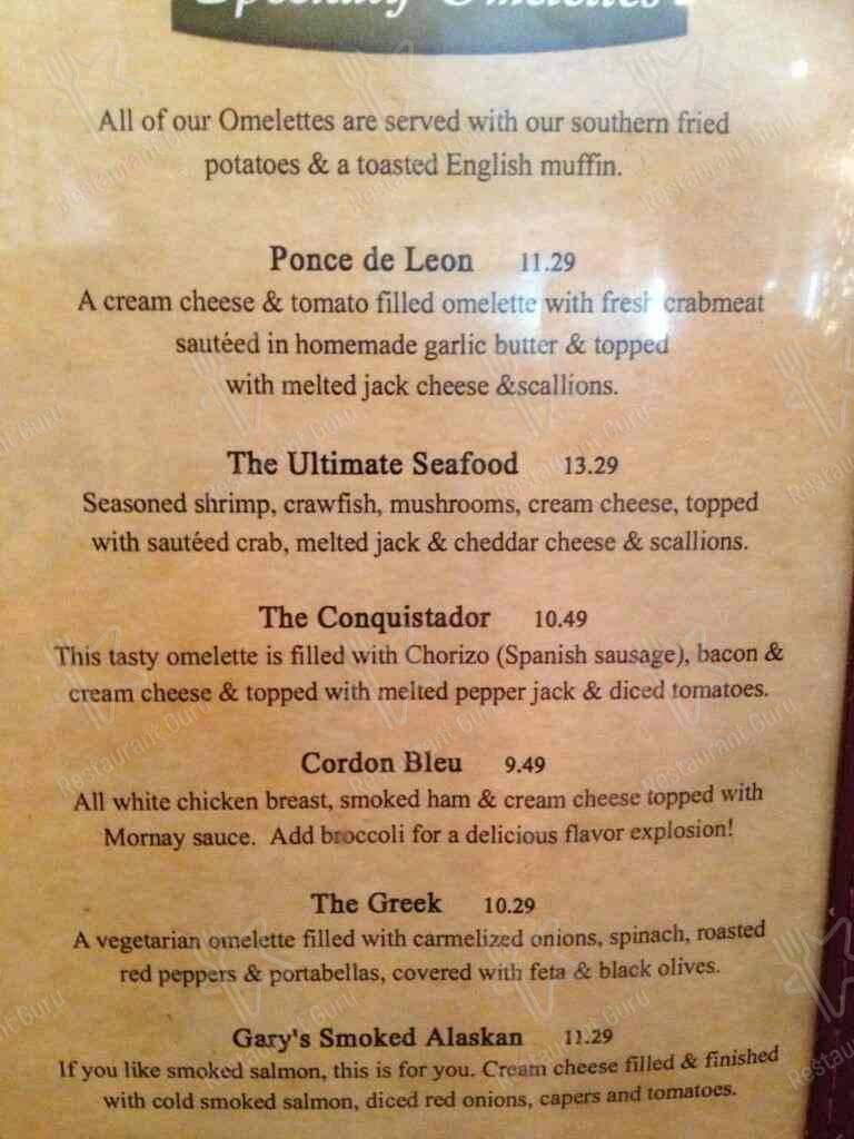 Menu at The Egg Cafe & Eatery, Tallahassee, Austin Davis Ave
