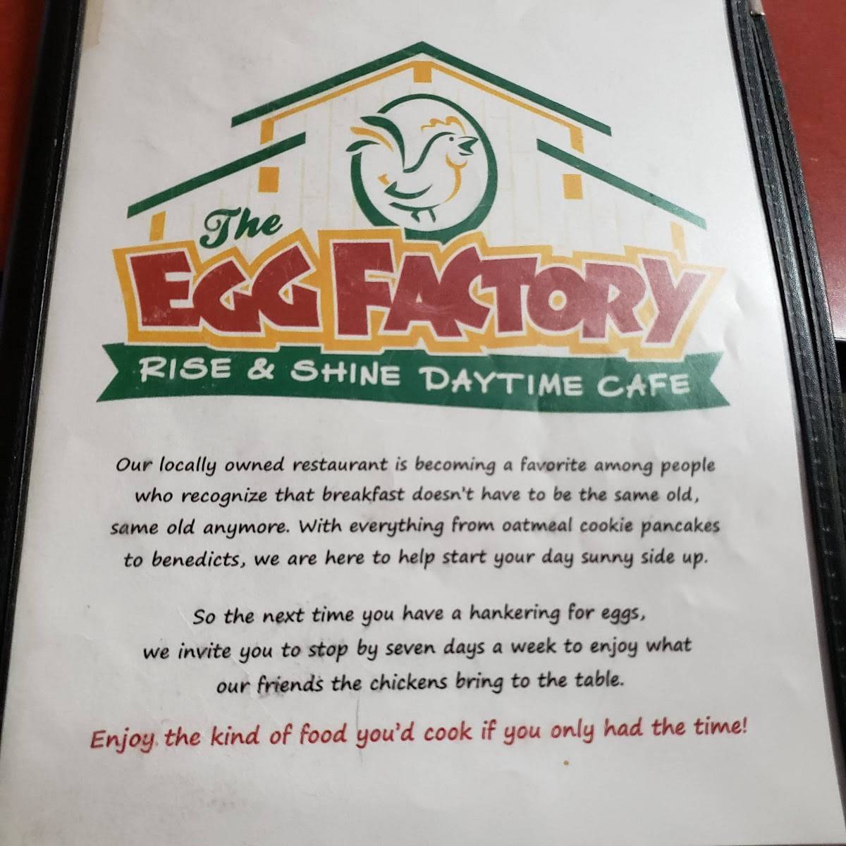 Menu at The Egg Factory restaurant, Nampa, 820 Caldwell Blvd