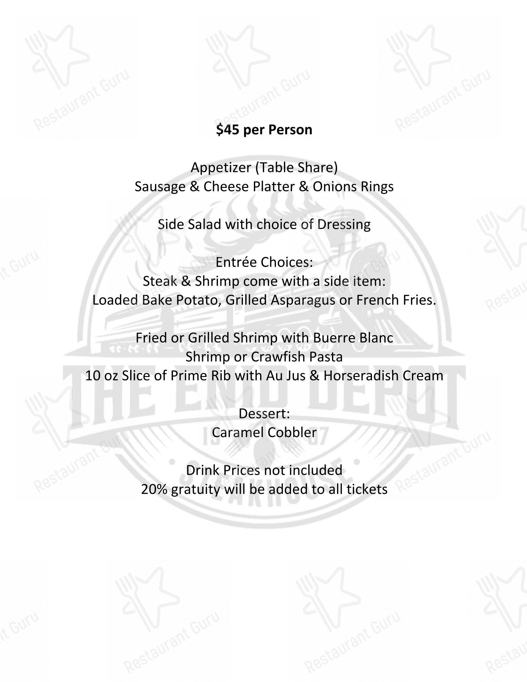 Menu at The Enid Depot steakhouse, USA