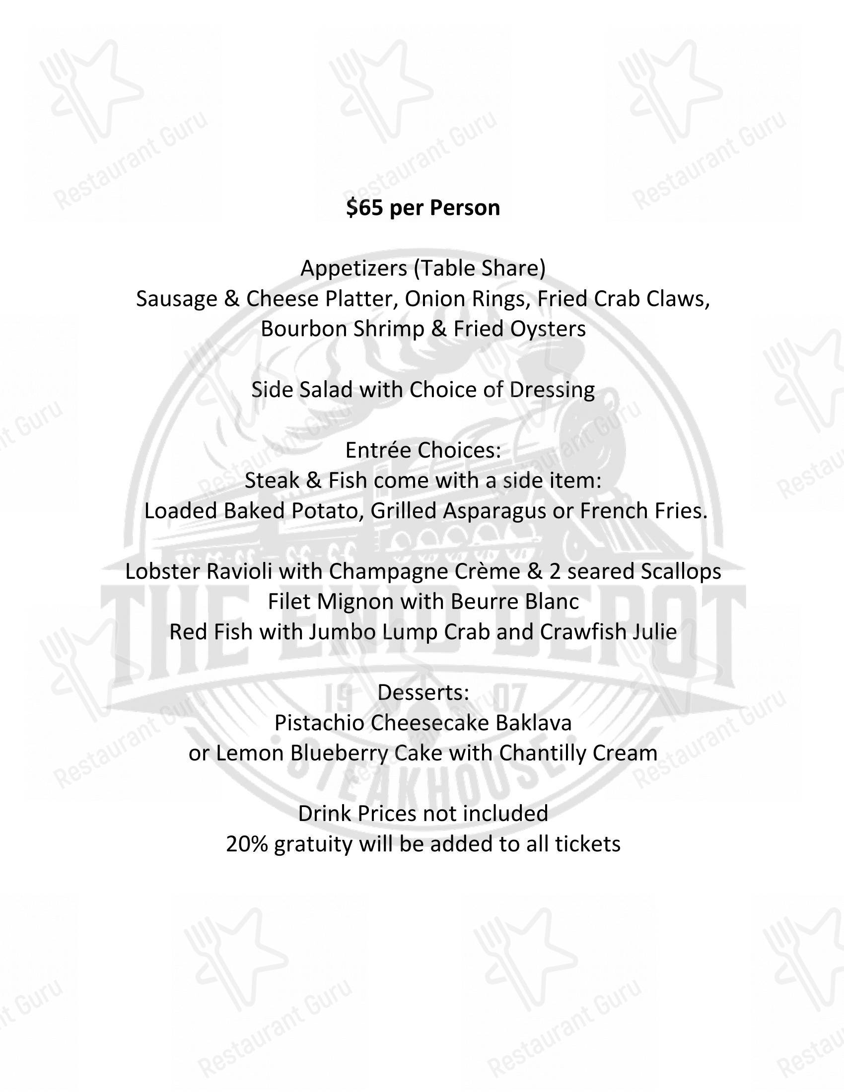 Menu at The Enid Depot steakhouse, USA