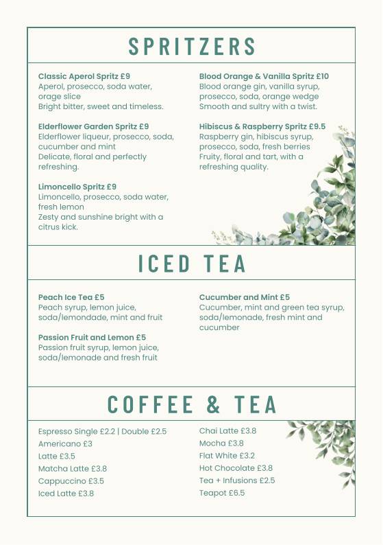 Menu at The Exchange Bar, Leicester