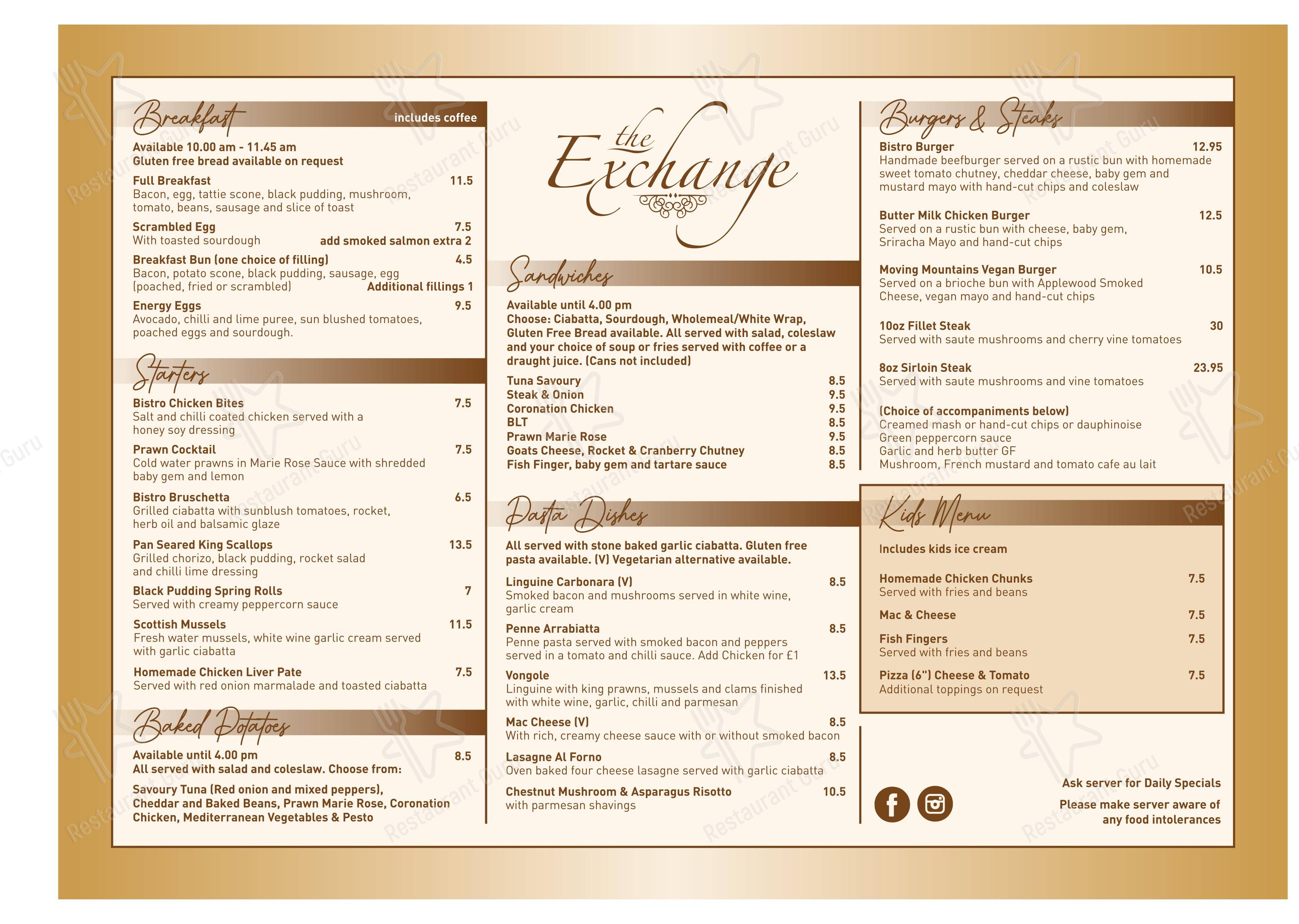 Menu at The Exchange pub & bar, Greenock
