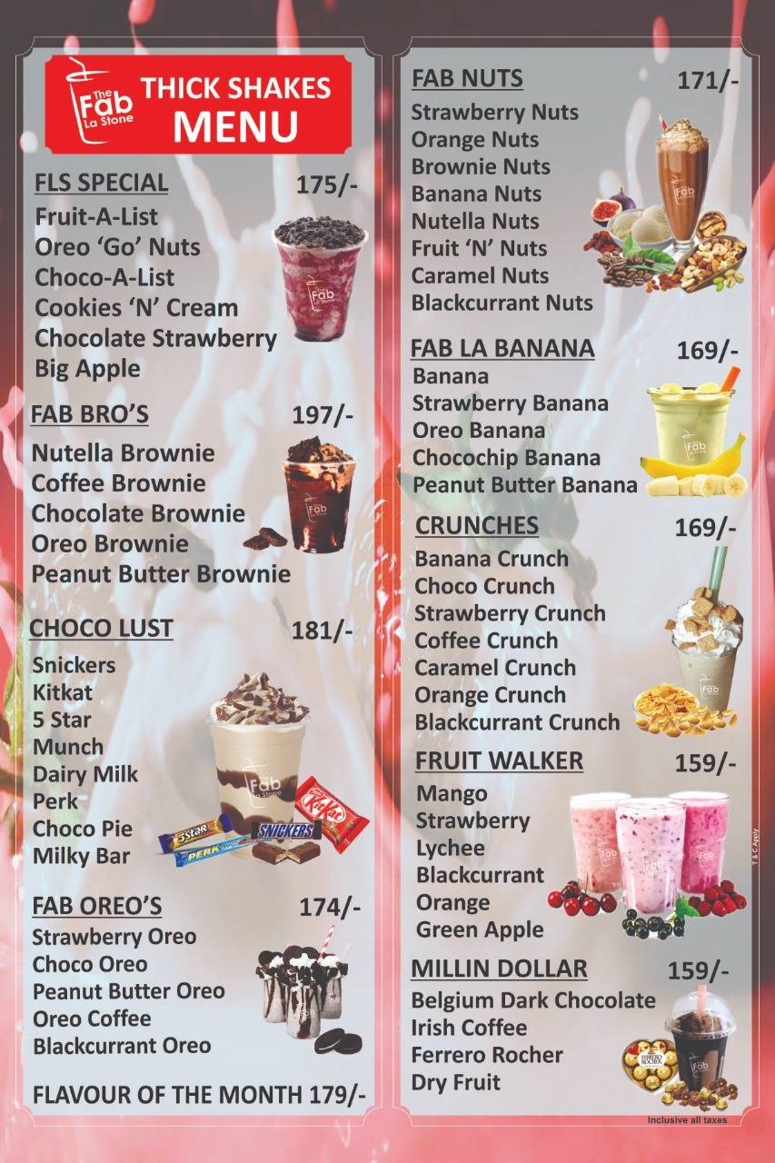 Menu at The Fab La Stone, India