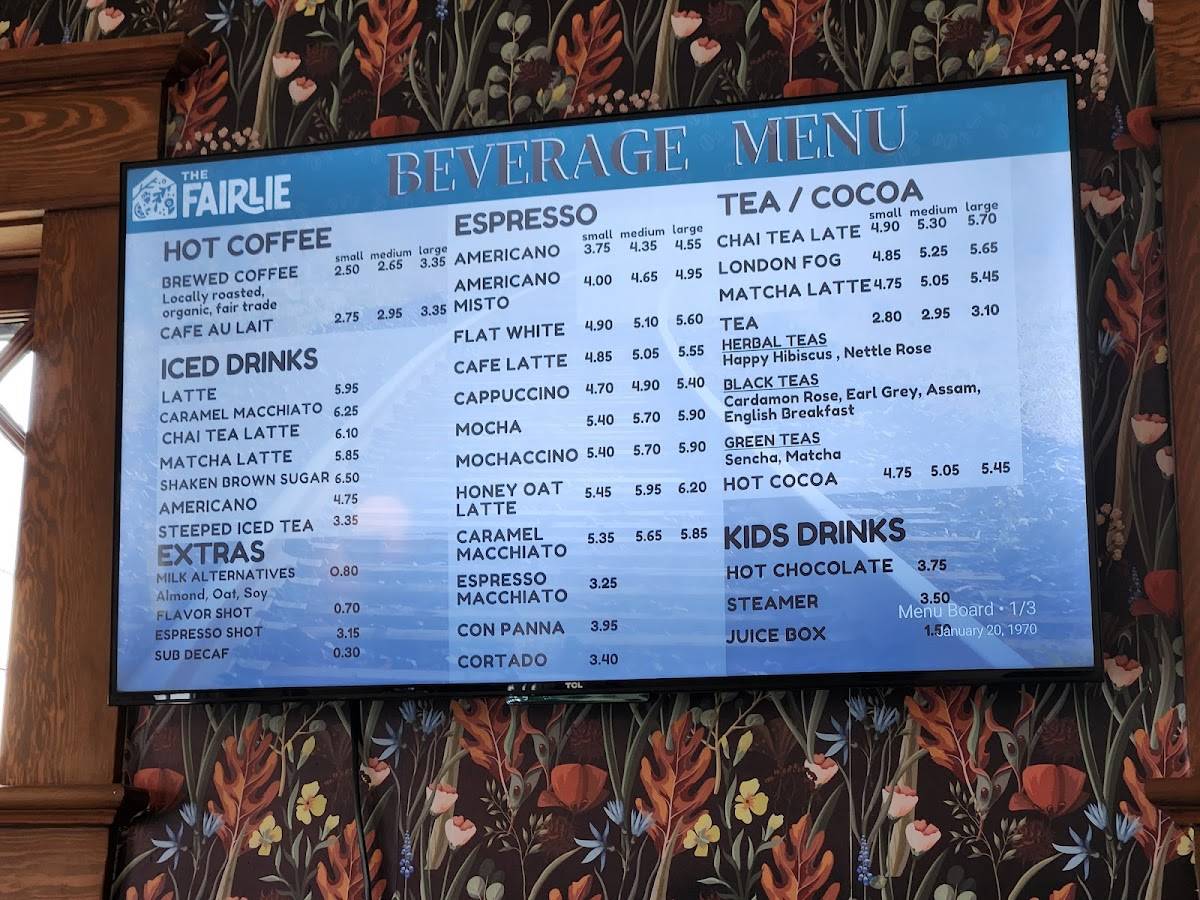 Menu at The Fairlie Cafe, Terrace