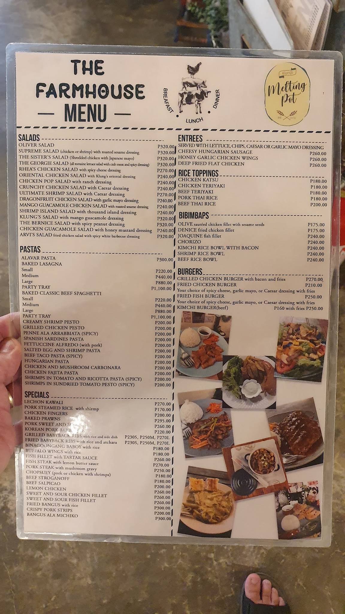 Menu at The Farmhouse restaurant, Delavan