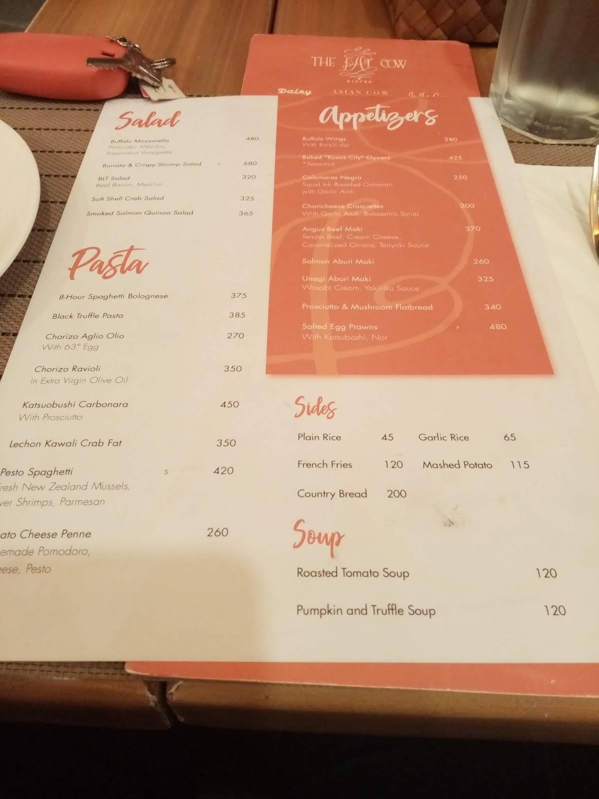 Menu at The Fat Cow restaurant, Davao City