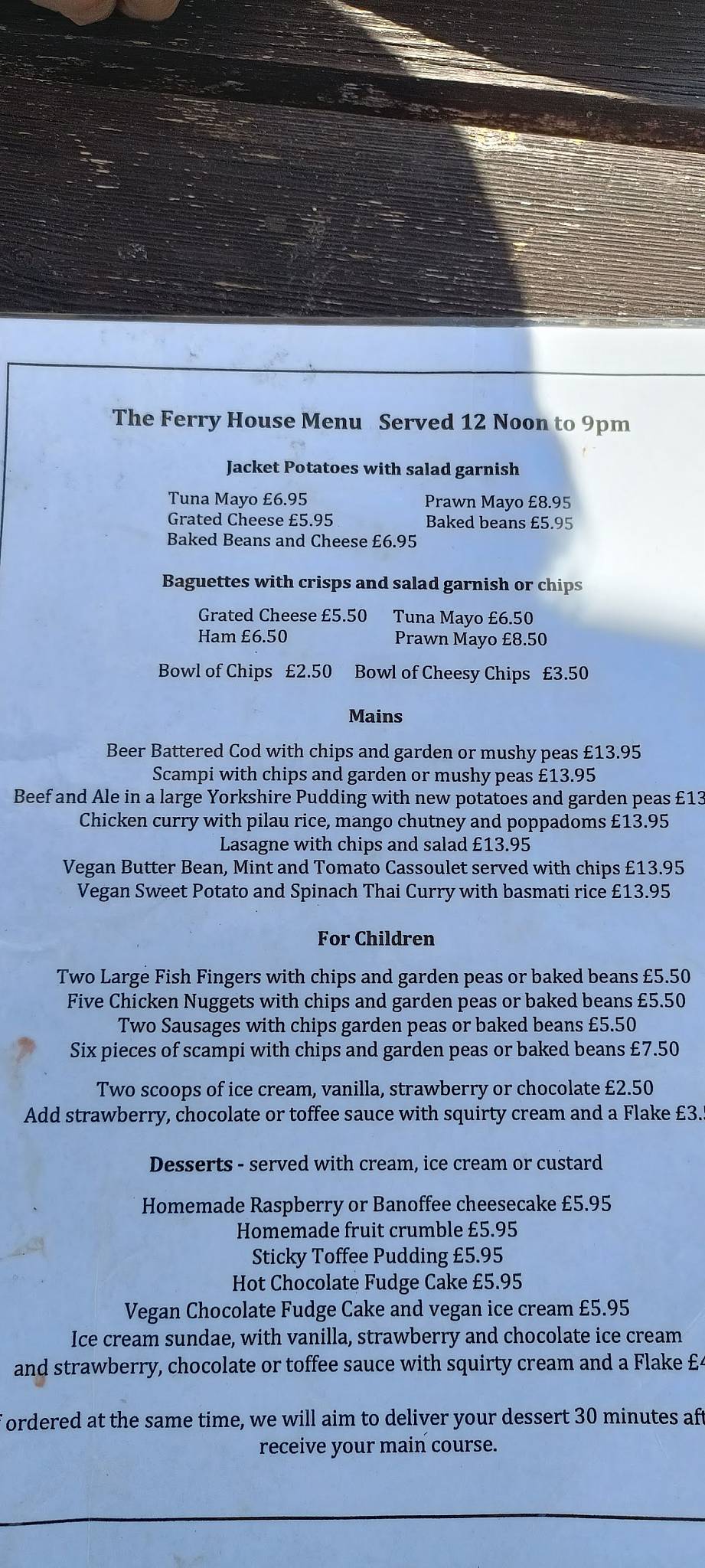 Menu at The Ferry House pub & bar, Norwich