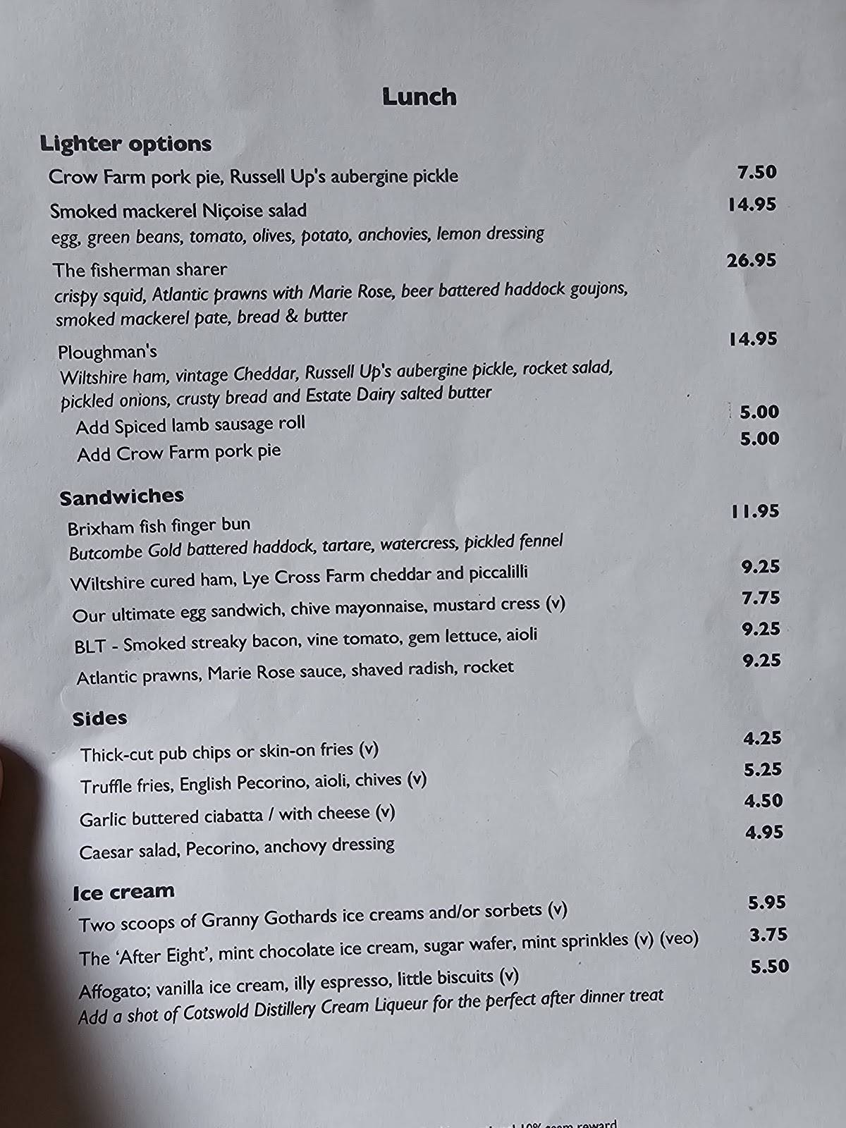 Menu at The Fish Inn, Ringwood pub & bar, Ringwood, The Bridges