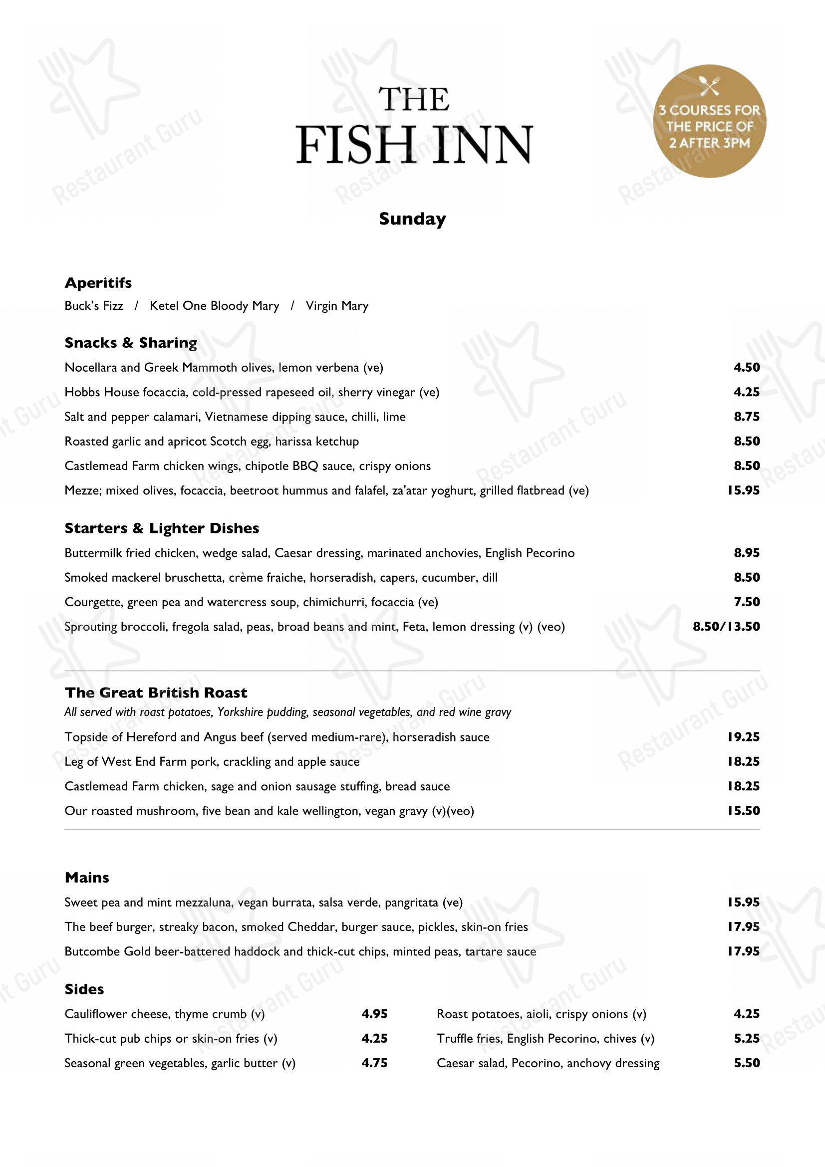Menu at The Fish Inn, Ringwood pub & bar, Ringwood, The Bridges