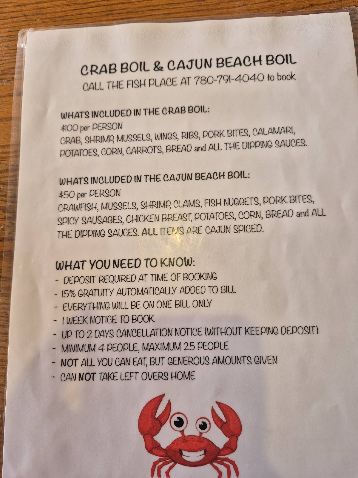 Menu at The Fish Place restaurant, Fort McMurray