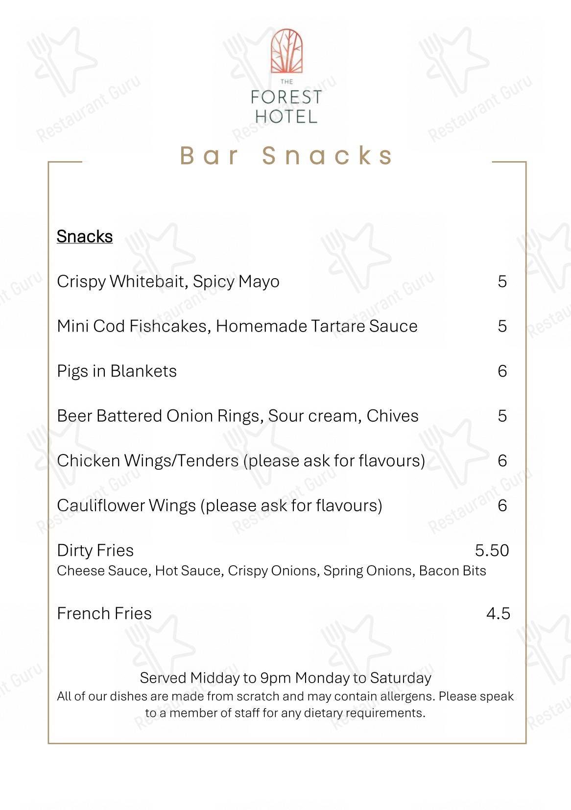 Menu at The Forest Hotel restaurant, Solihull