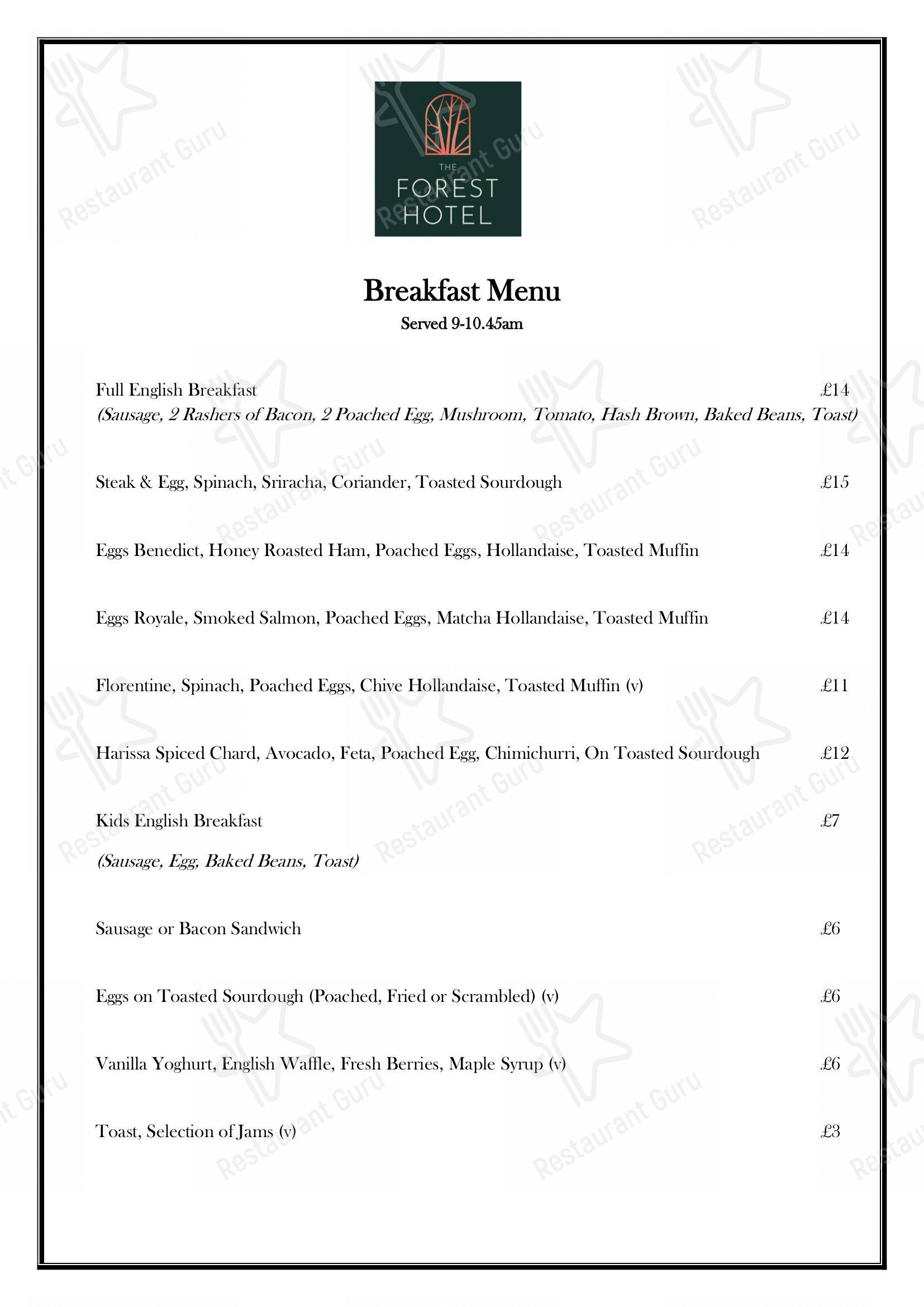 Menu at The Forest Hotel restaurant, Solihull