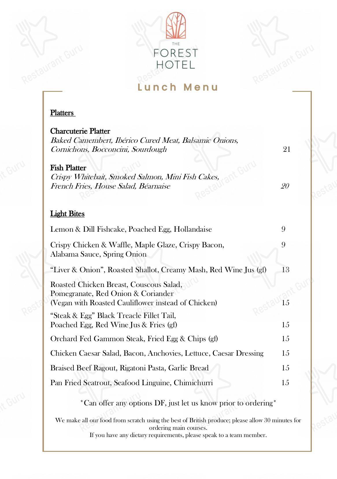 Menu at The Forest Hotel restaurant, Solihull
