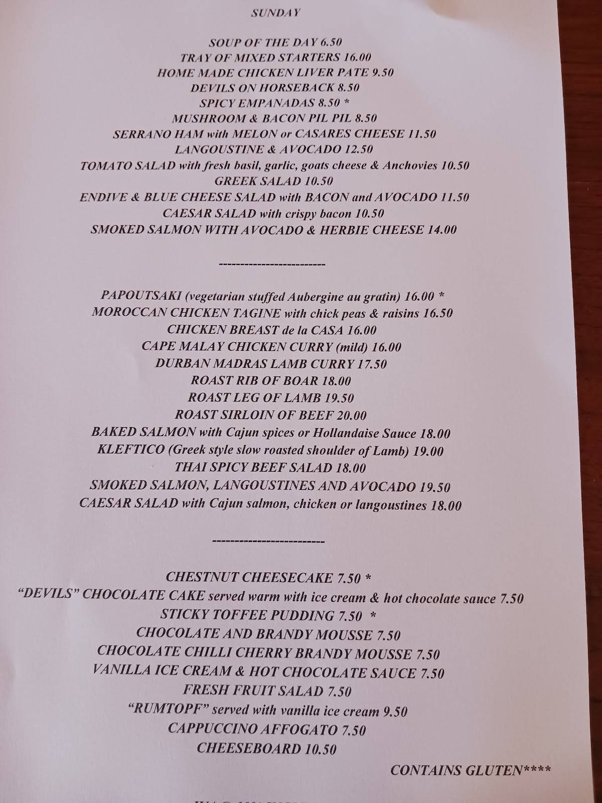 Menu at The Forge Restaurant, Casares
