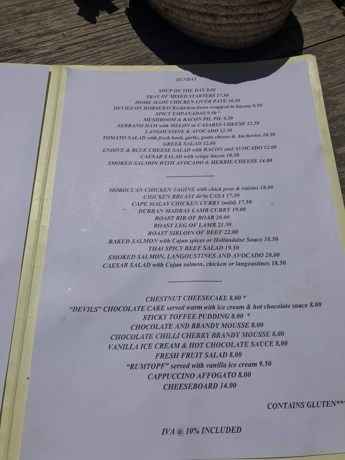 Menu at The Forge Restaurant, Casares