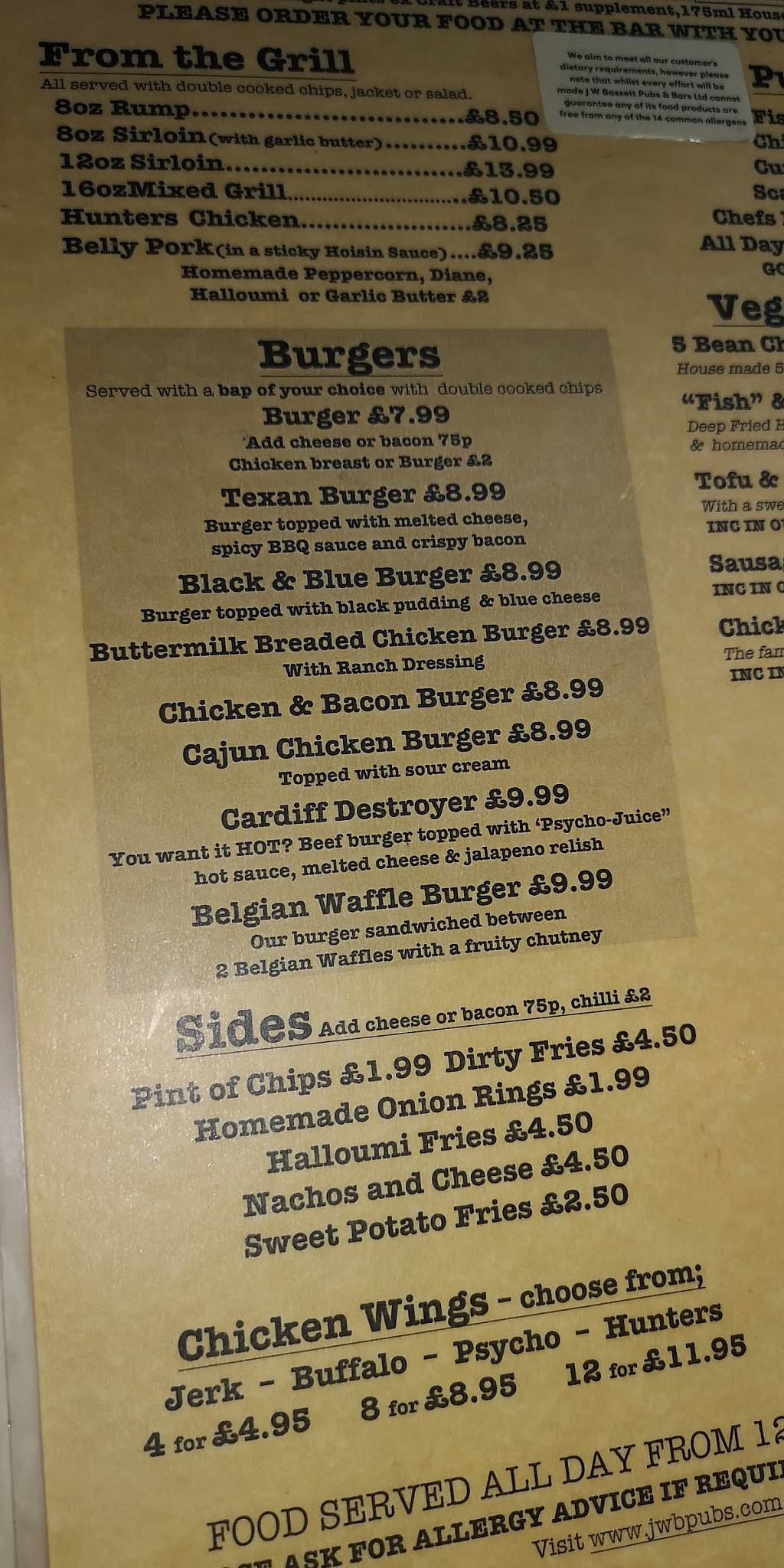 Menu at The Four Elms - JW Bassett Pub, Cardiff