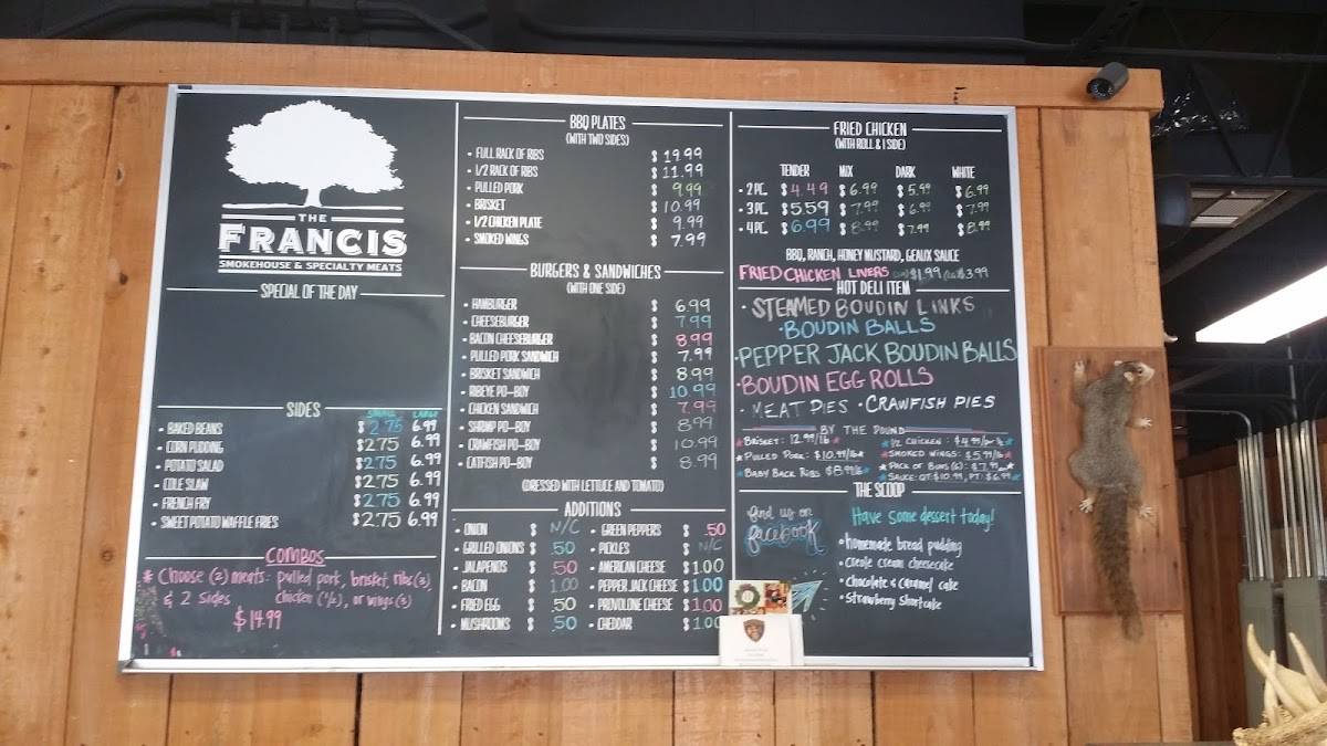 Menu at The Francis Smokehouse & Specialty Meats BBQ, Saint Francisville