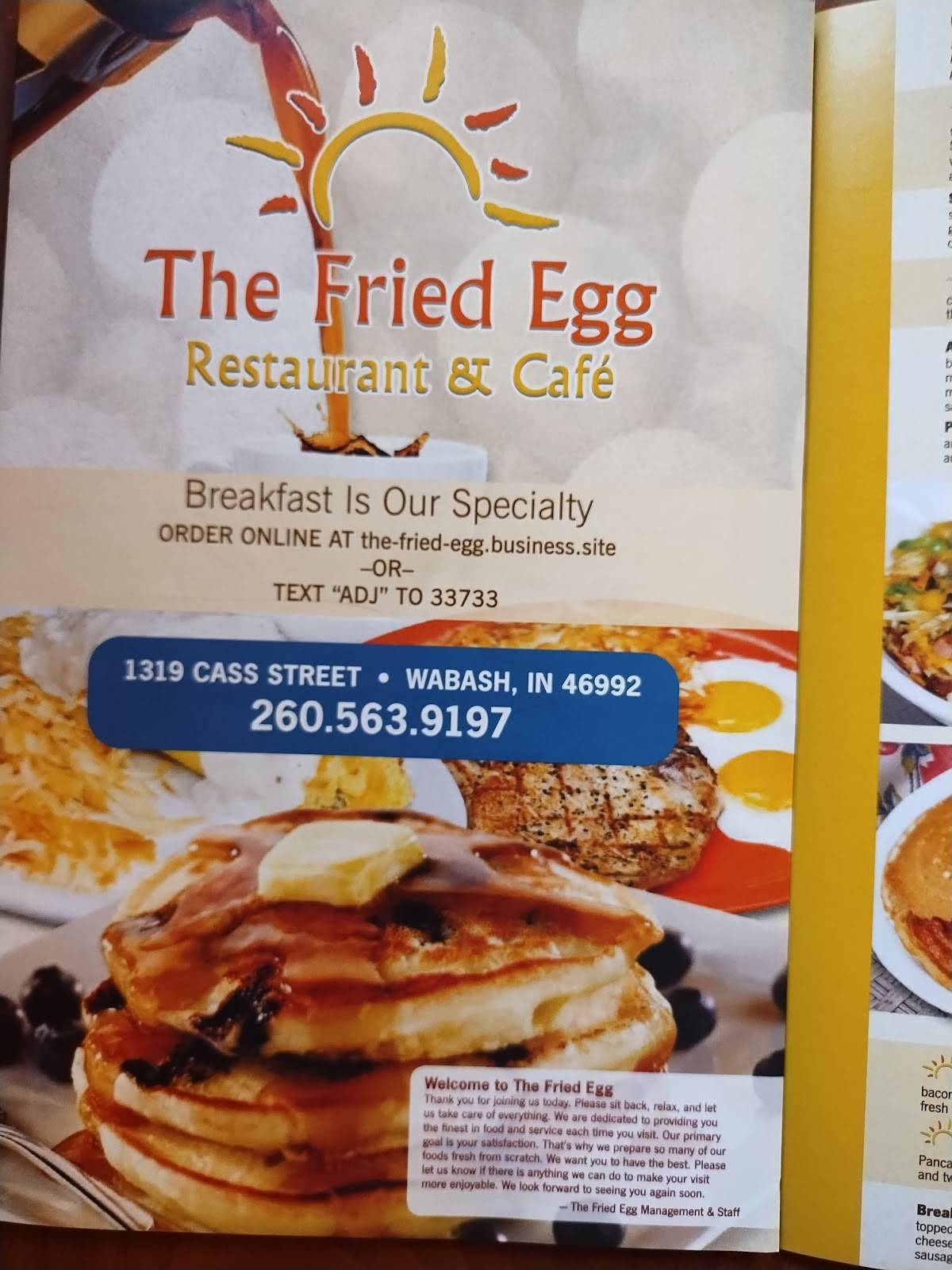 Menu at The Fried Egg restaurant, Wabash